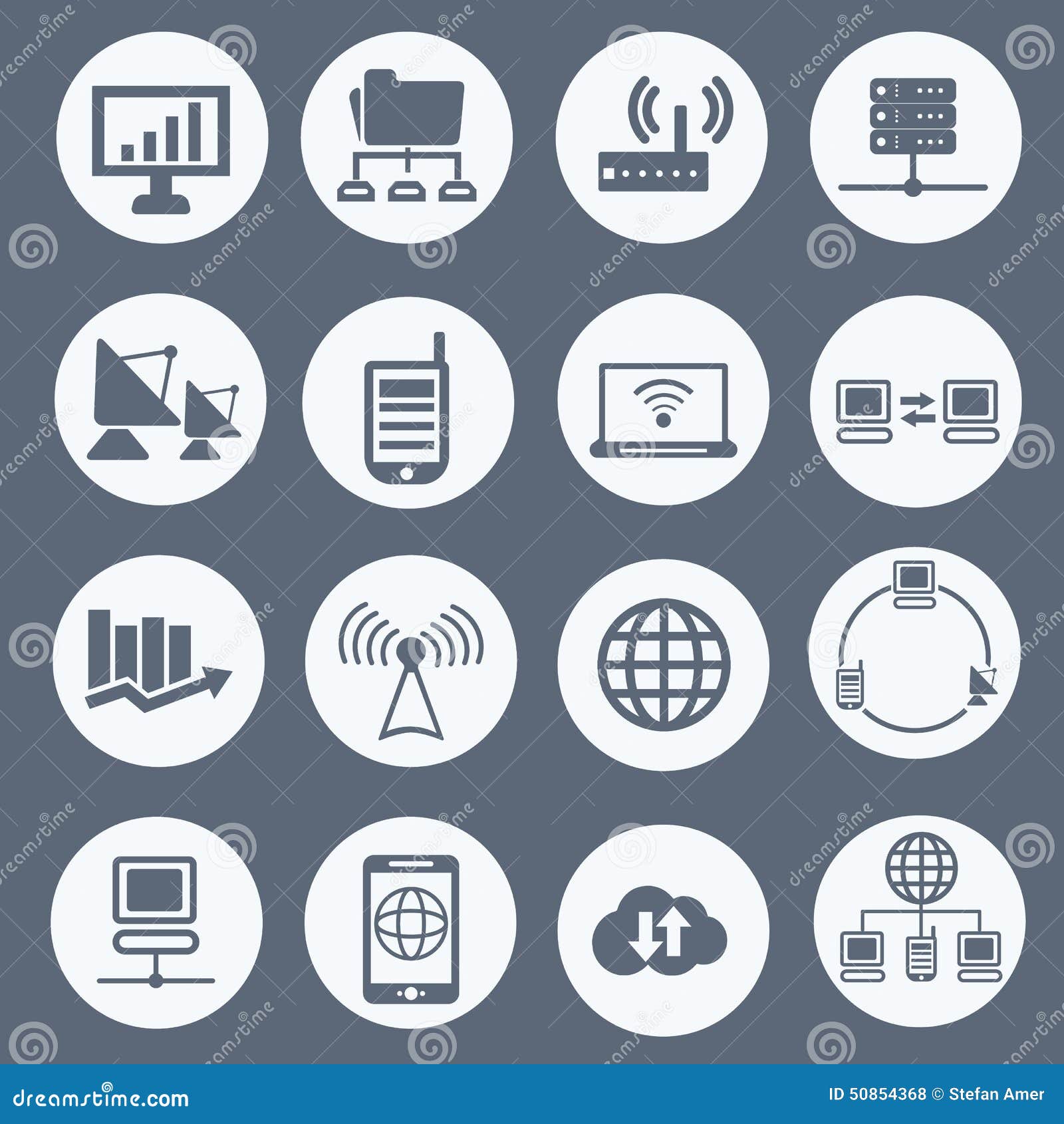 Communication and Network Icon Set Stock Vector - Illustration of ...