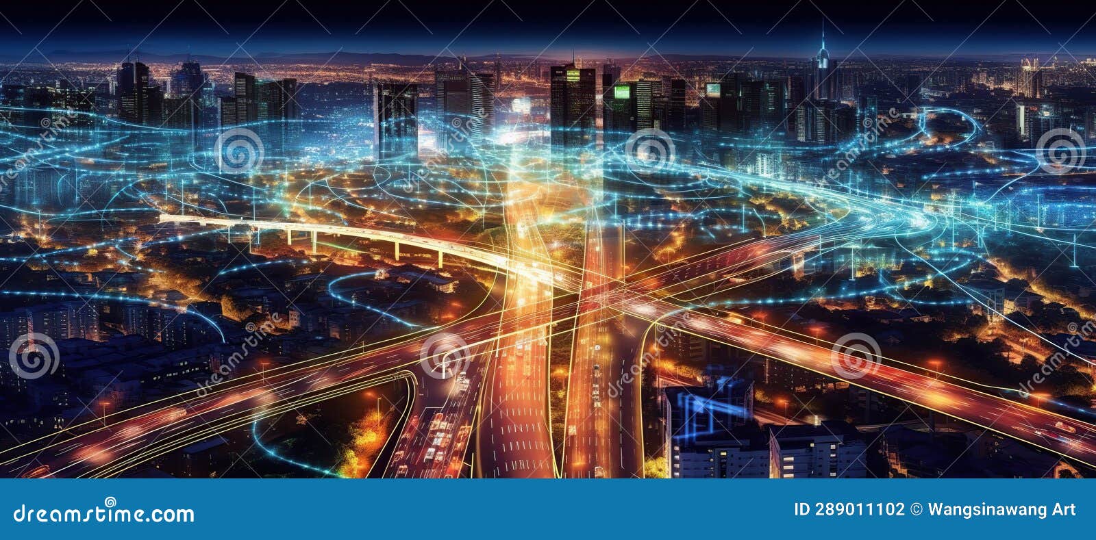 Communication Network and Traffic Light on Highway Stock Photo - Image ...