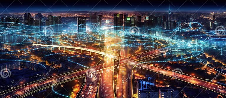 Communication Network and Traffic Light on Highway Stock Photo - Image ...