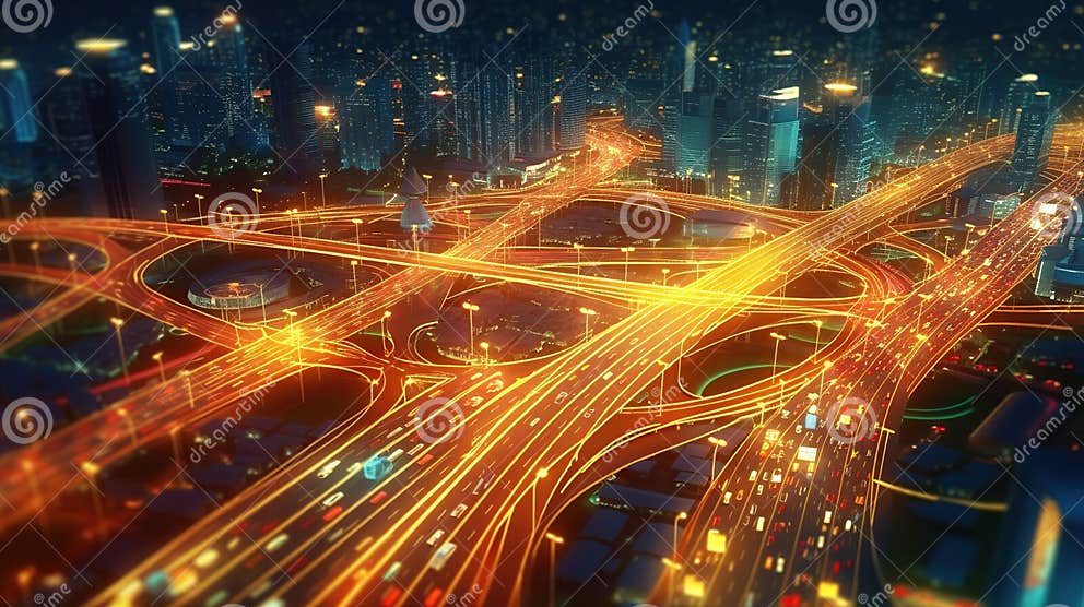 Communication Network and Traffic Light on Highway Stock Photo - Image ...