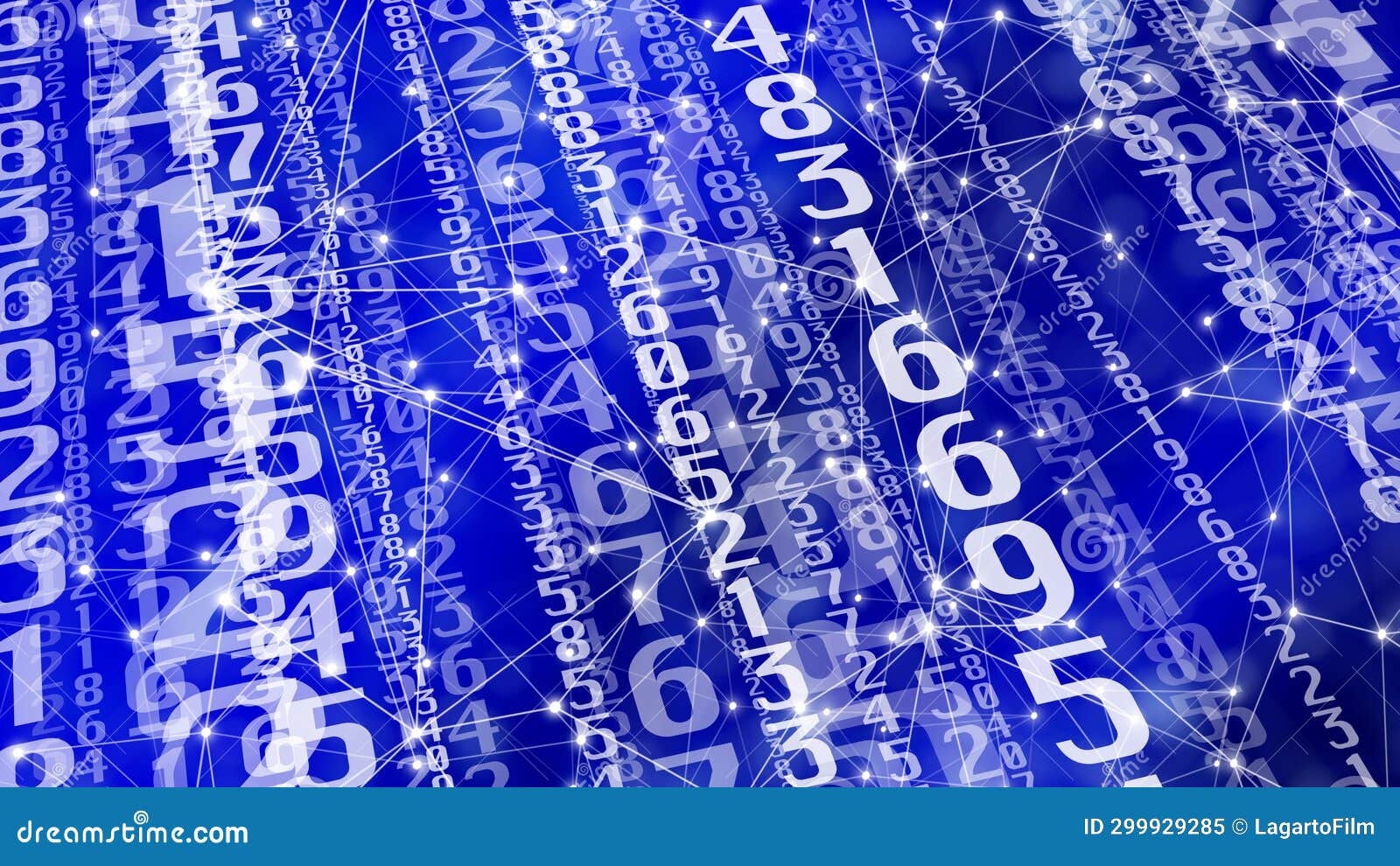 Data Science Numerical Algorithm For Counting Random Numbers Connected By Lines On Blue