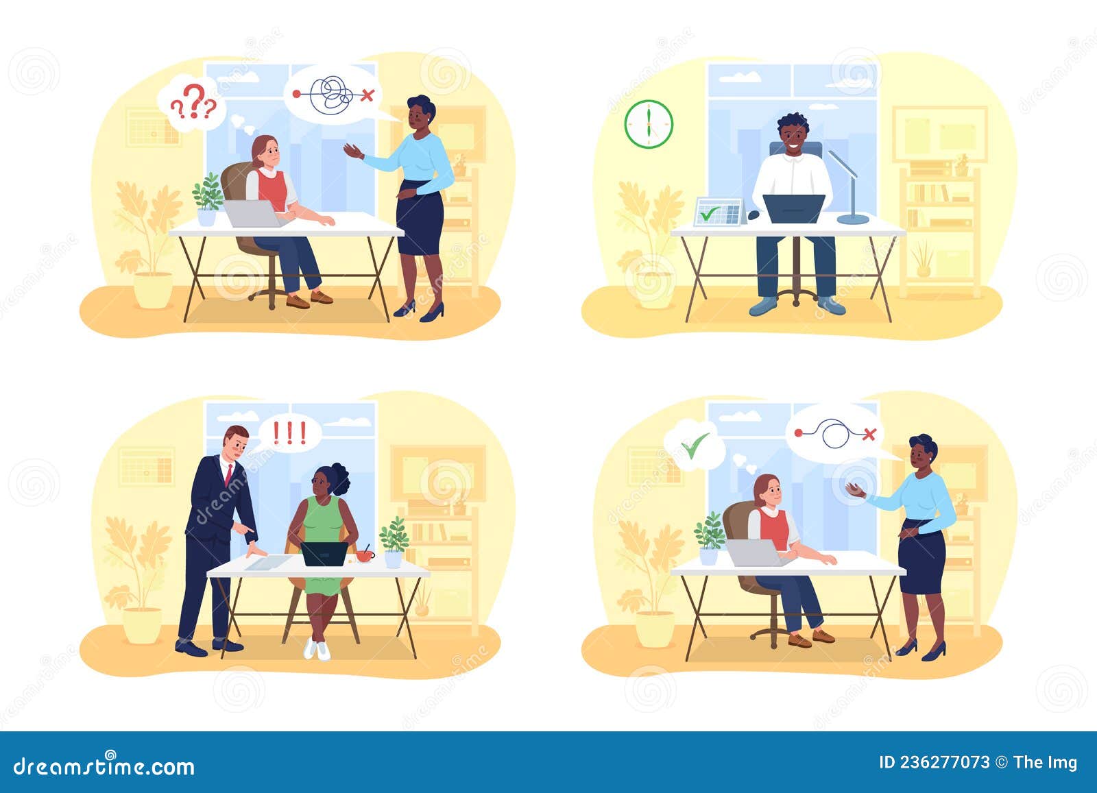 Communication in Office 2D Vector Isolated Illustration Set Stock ...