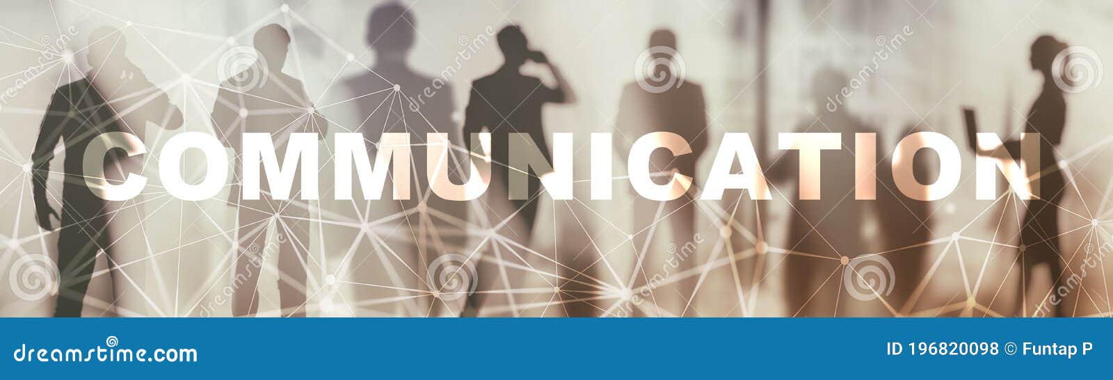 Communication Panoramic Banner. Web and Silhouettes Background. Stock ...