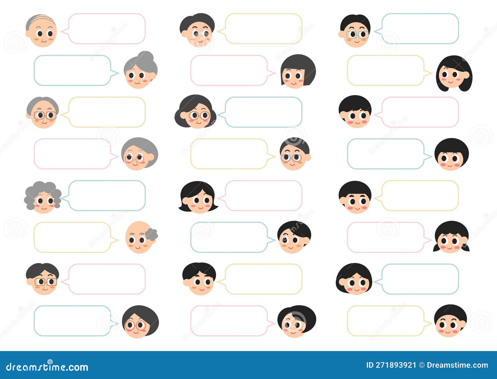 Communication of People. Face Icons with Speech Bubbles. Vector ...