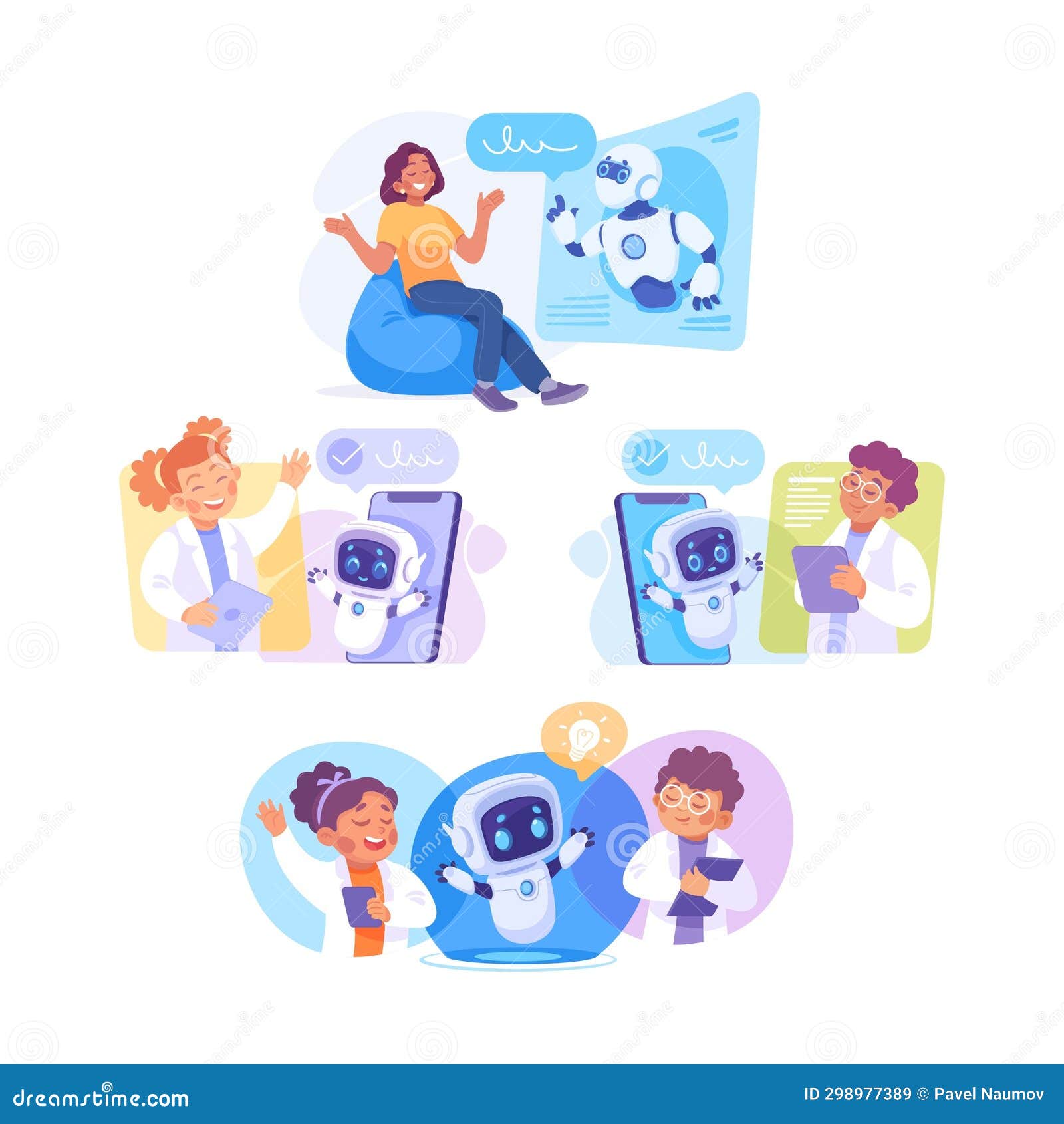 Communication with People Interact with Chat Bot Vector Set Stock ...