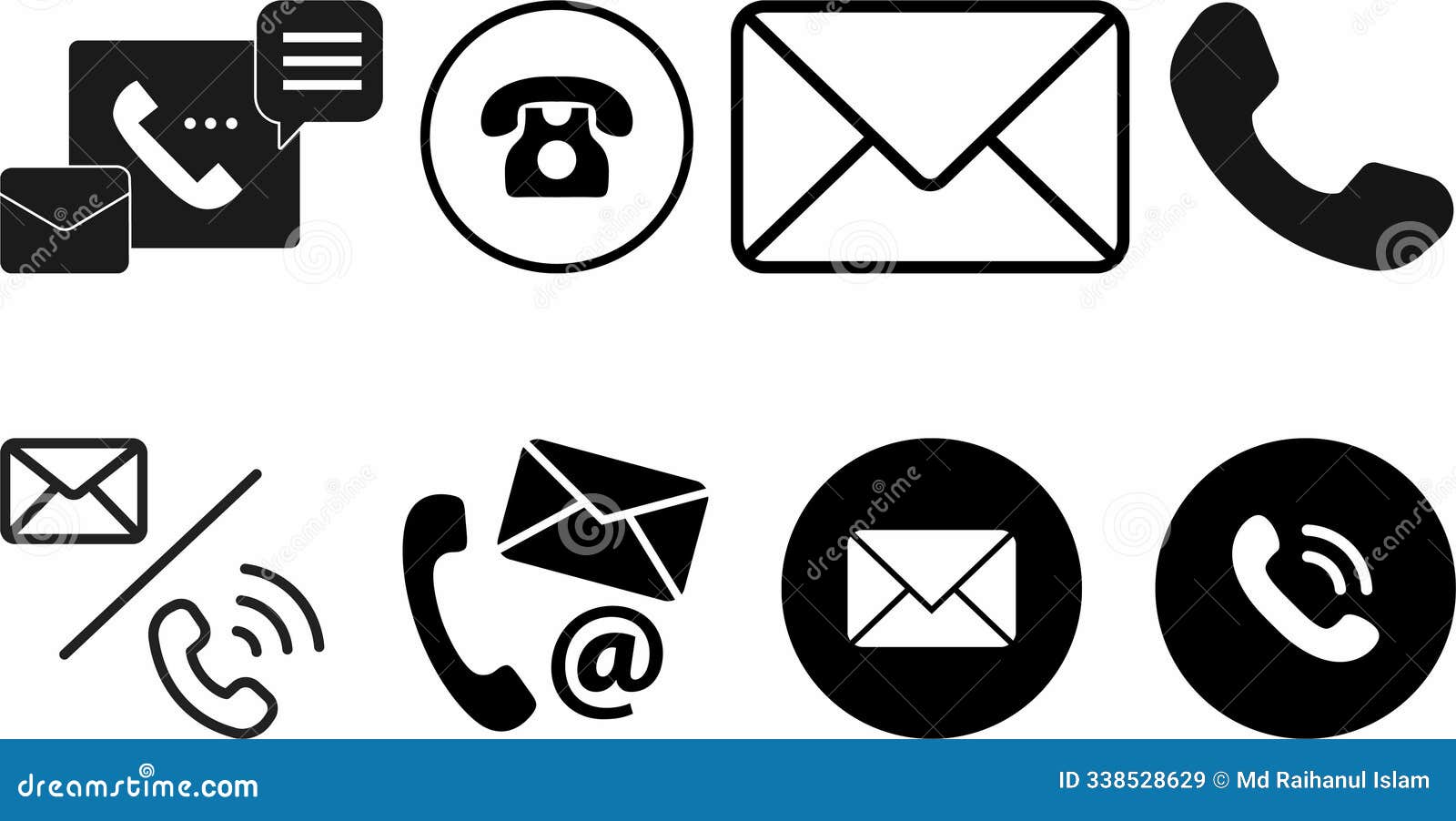 Communication of Phone and Email Icon Set Collection Stock Illustration ...