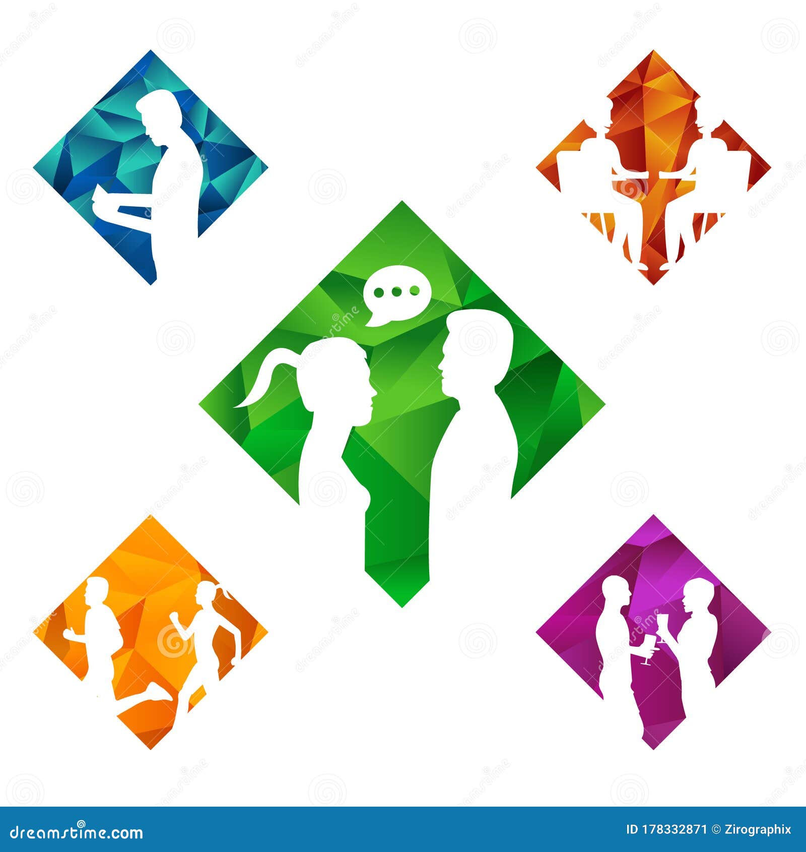 Communication Polygon Icons Set Design Stock Illustration ...