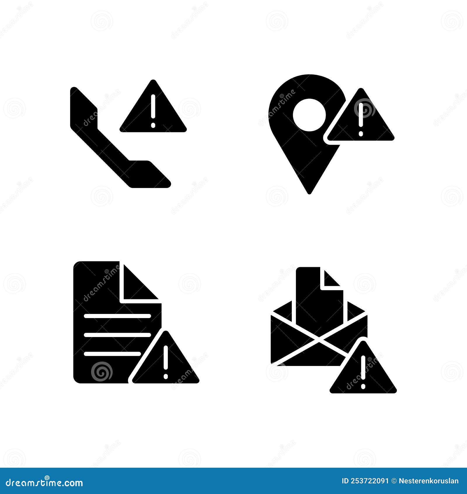 Communication Problems Black Glyph Icons Set on White Space Stock ...