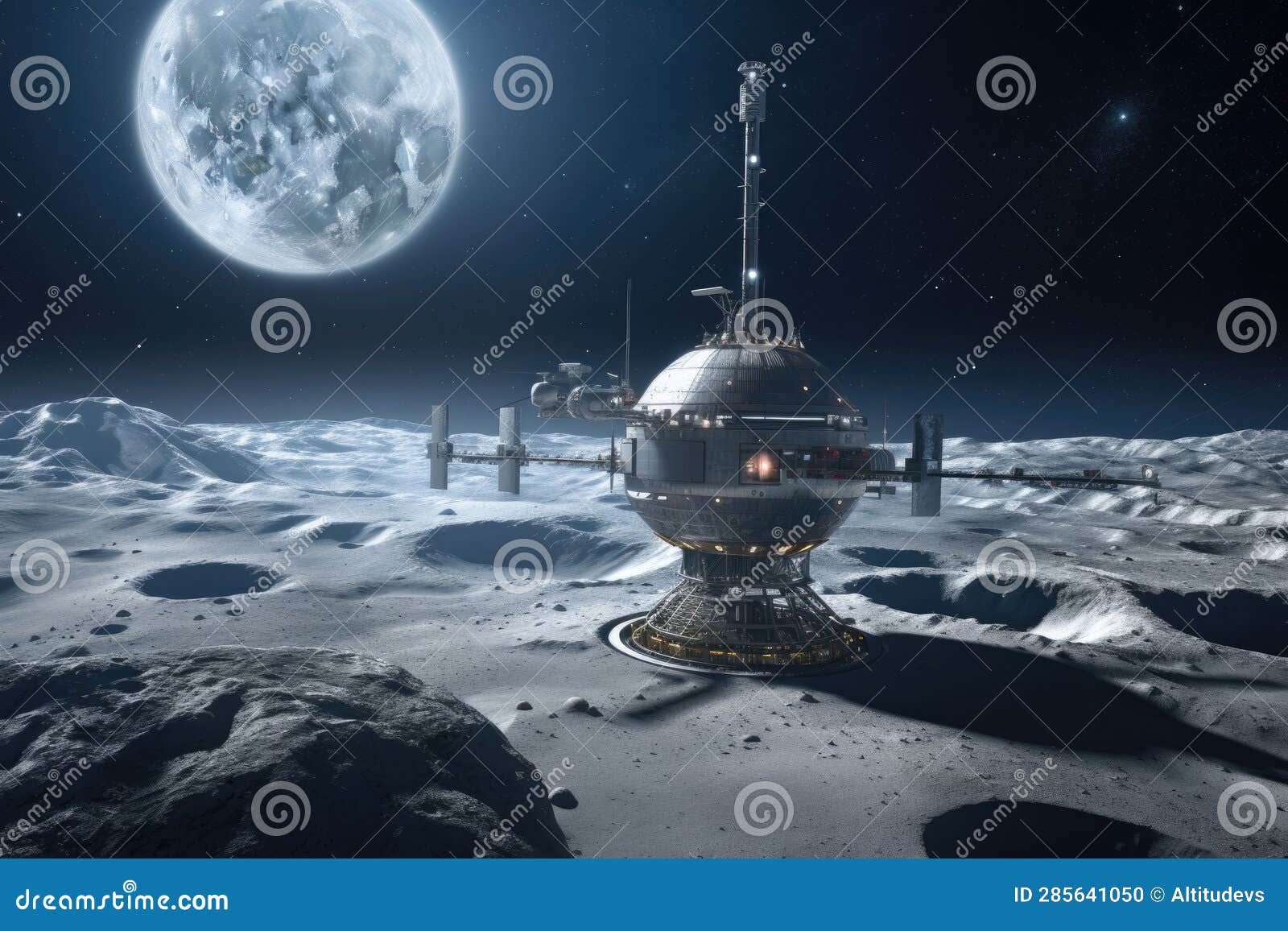 Lunar Base Communication Tower With Antennas Stock Photo ...