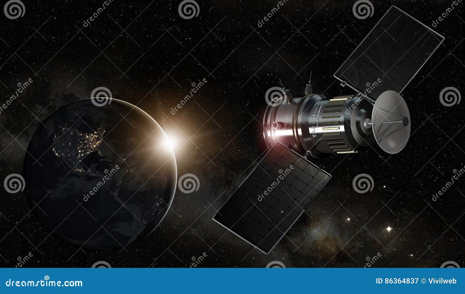 Communication Satellite Orbiting the Earth Stock Illustration ...