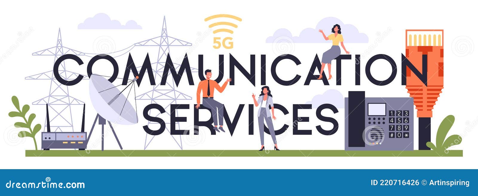 Communication Services Typographic Header. Internet Sector of the ...