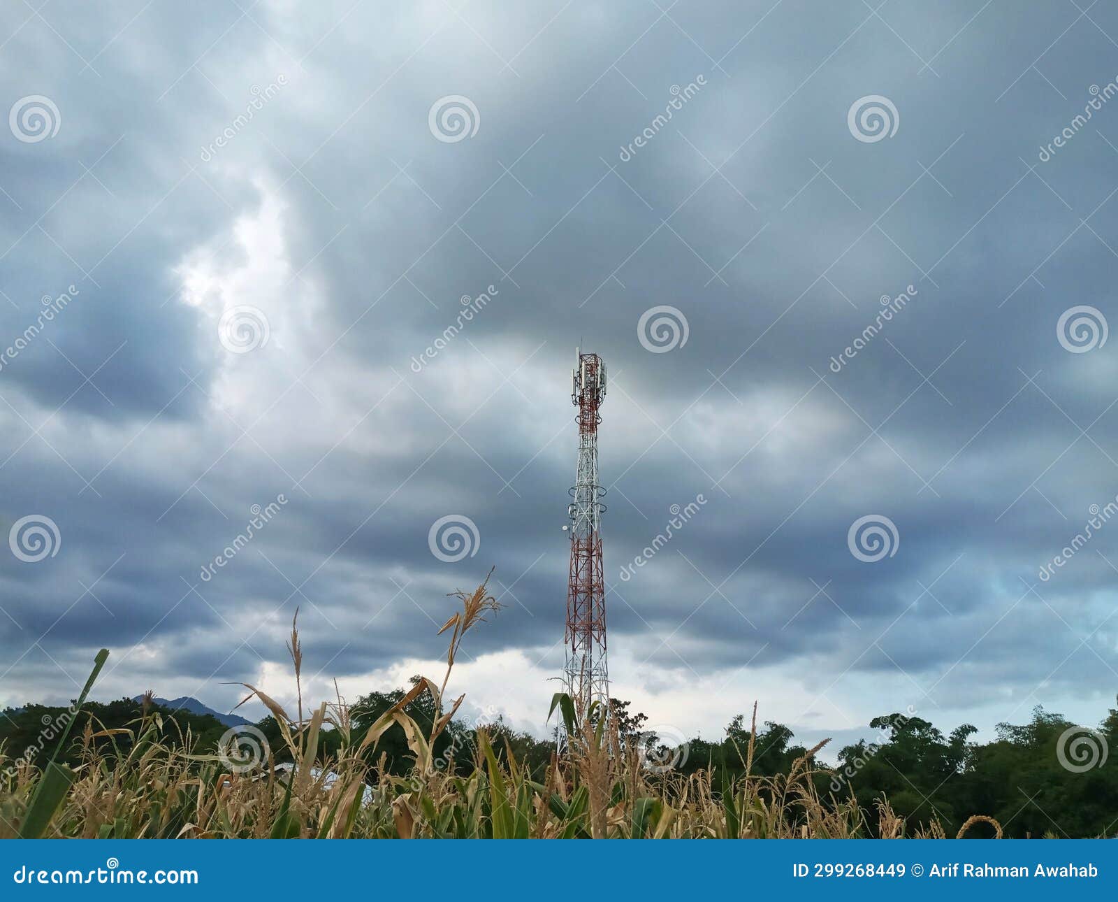The Communication Signal Tower Rises High into the Sky during the Hot ...