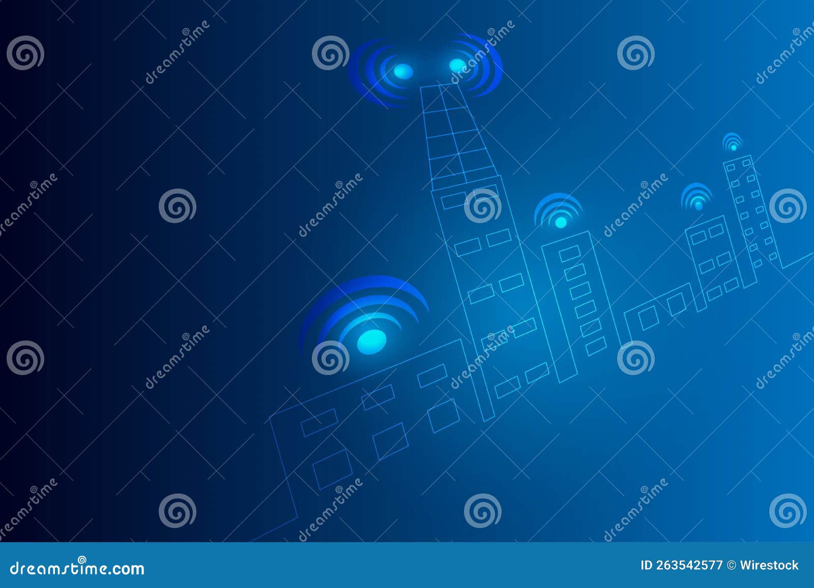 Communication Signals Above the Buildings on the Blue Background Stock ...