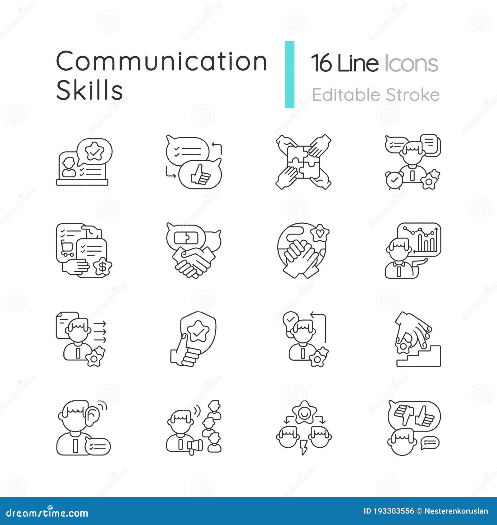 Communication Skills Linear Icons Set Stock Vector - Illustration of ...