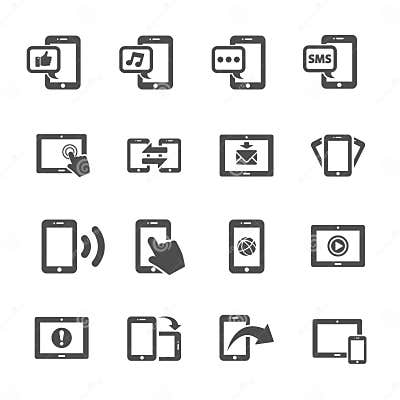 Communication of Smart Phone and Tablet Device Icon Set, Vector Stock ...