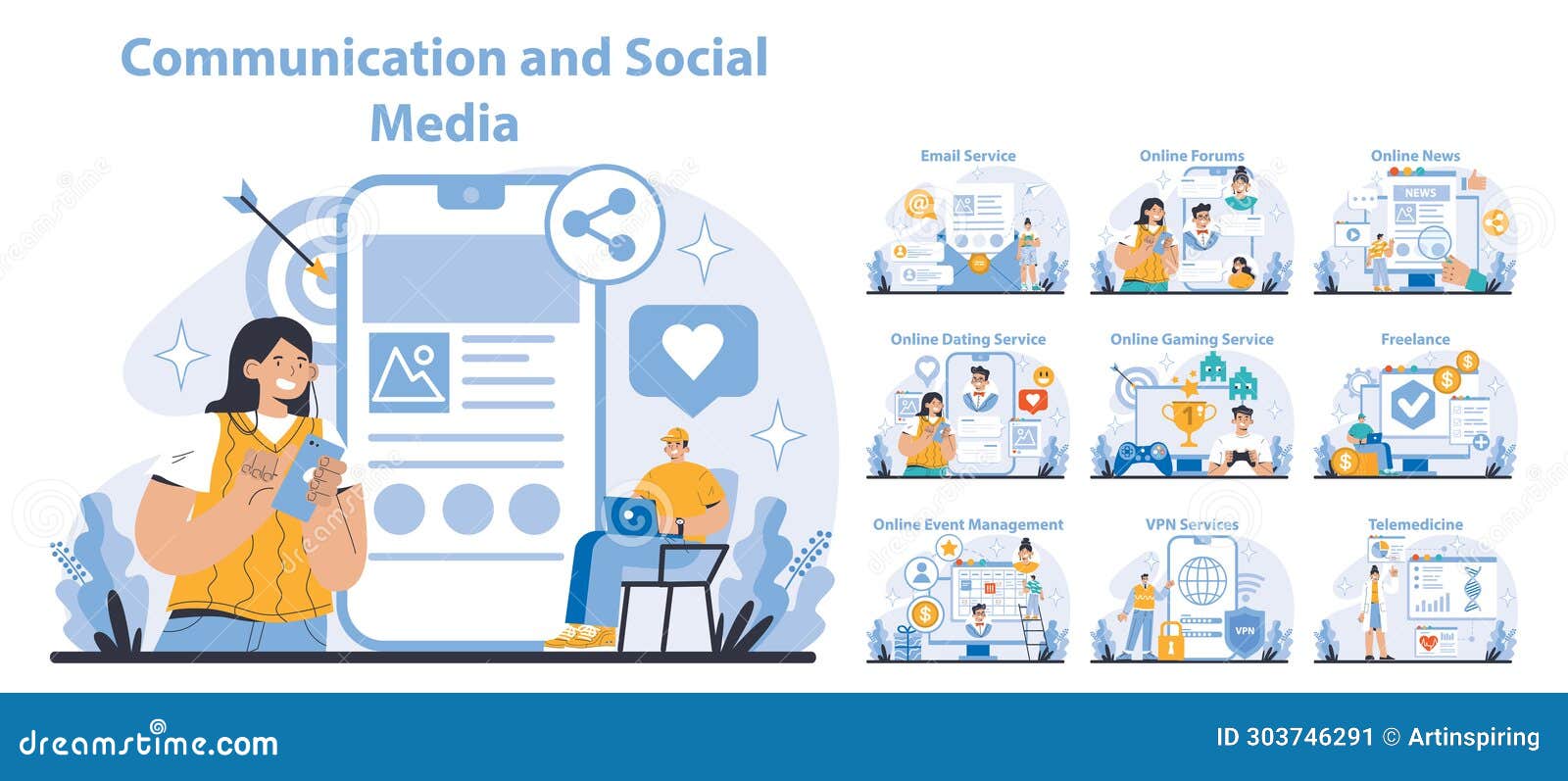 Communication and Social Media Concept. Flat Vector Illustration Stock ...
