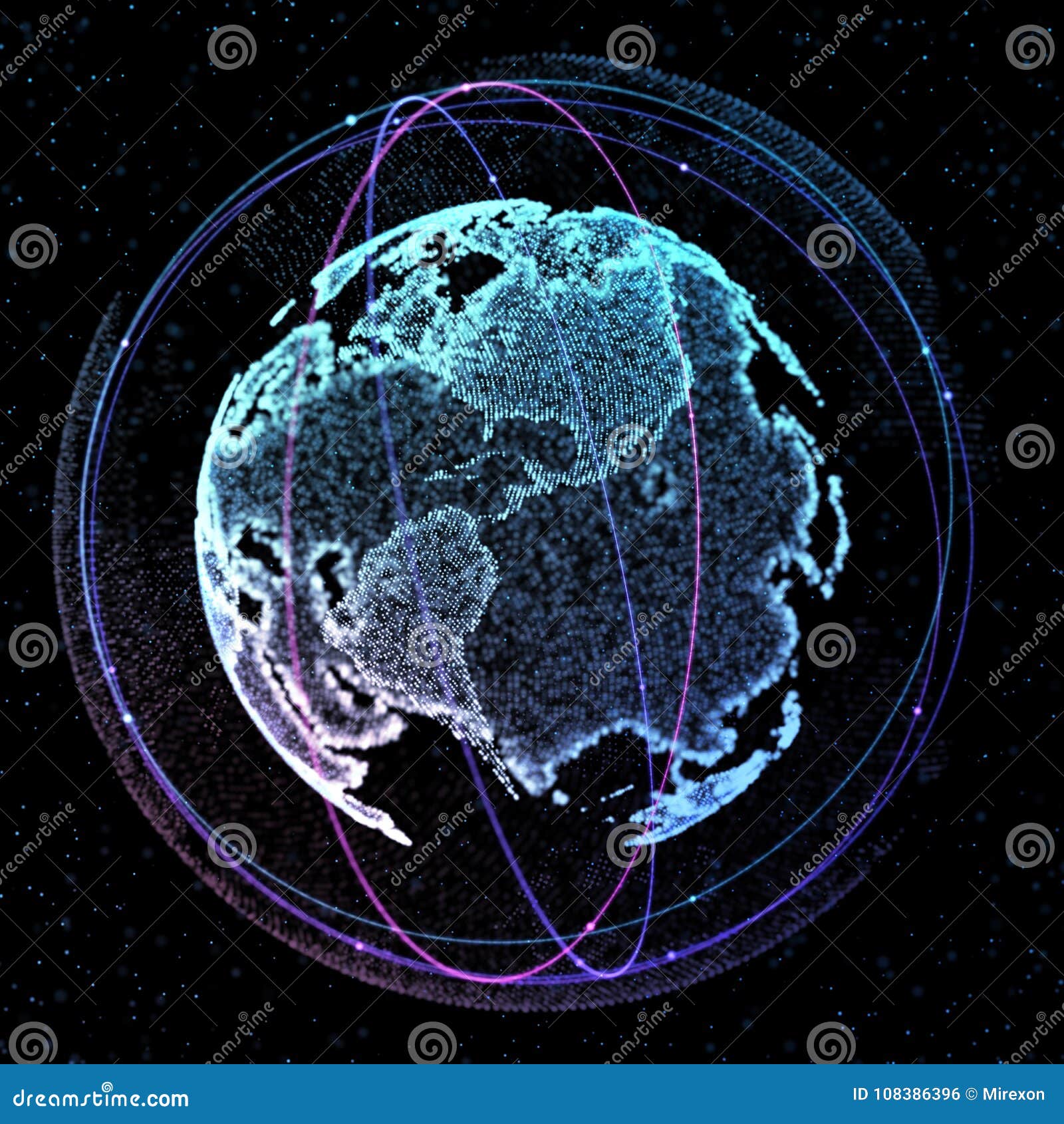 Communication in Space Satelitte. Connection Lines Around Earth Globe ...