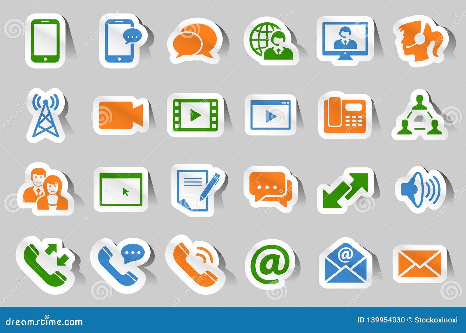 Communication Sticker Icon Set Stock Vector - Illustration of female ...