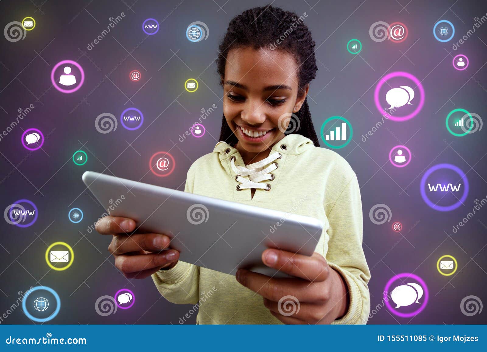Communication Technology. Girl Using Tablet Stock Image - Image of ...