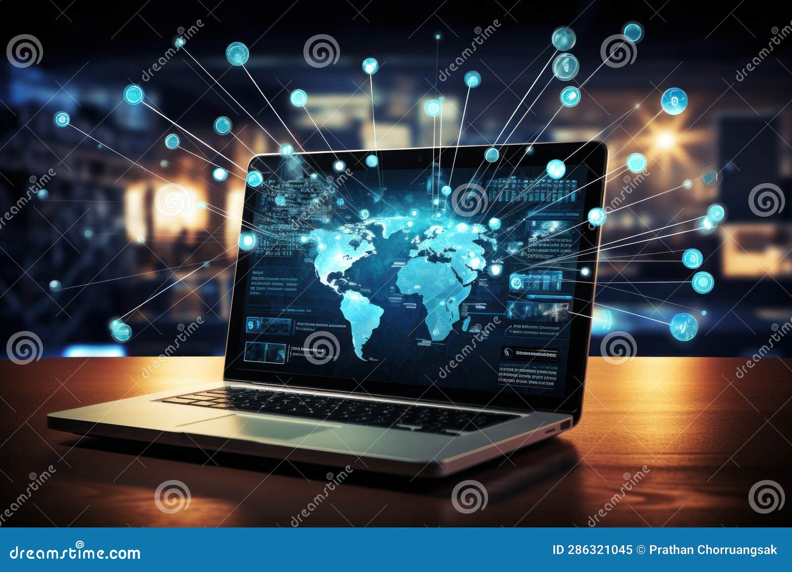 Communication Technology for Internet Laptop. Global World Network ...