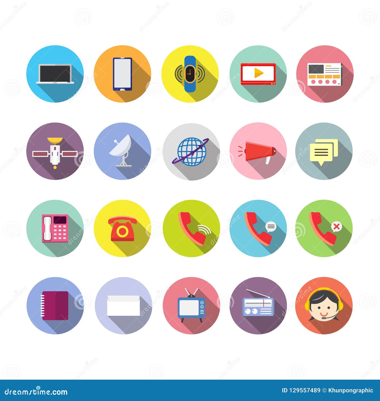 Communication Technology Media Icon Flat Design, Global Networking ...