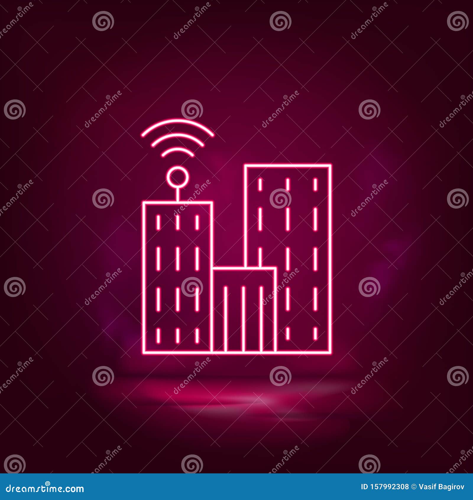 Communication, Television, Building Neon Icon - Vector. Artificial ...