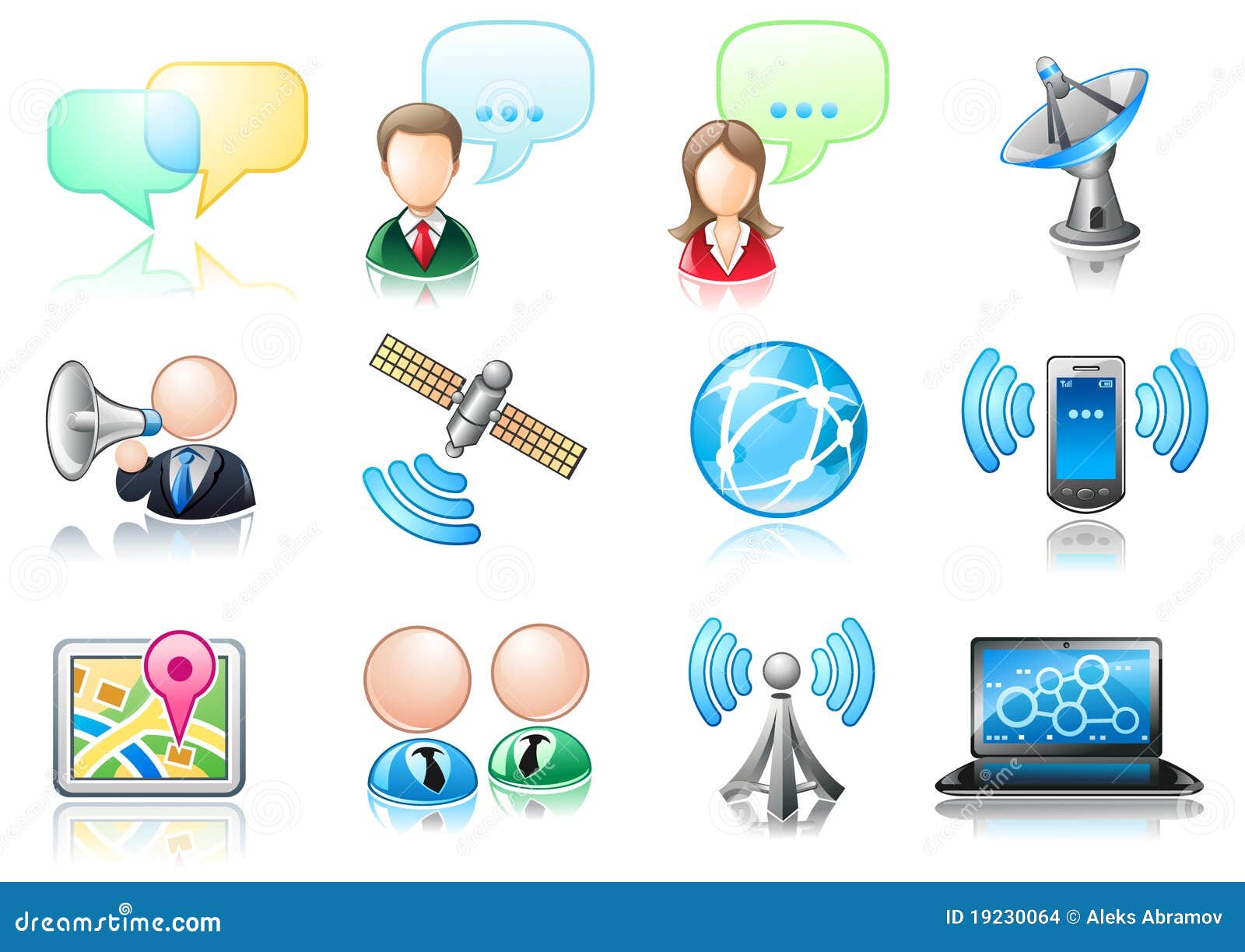 Communication Theme Icon Set Stock Vector - Illustration of internet ...