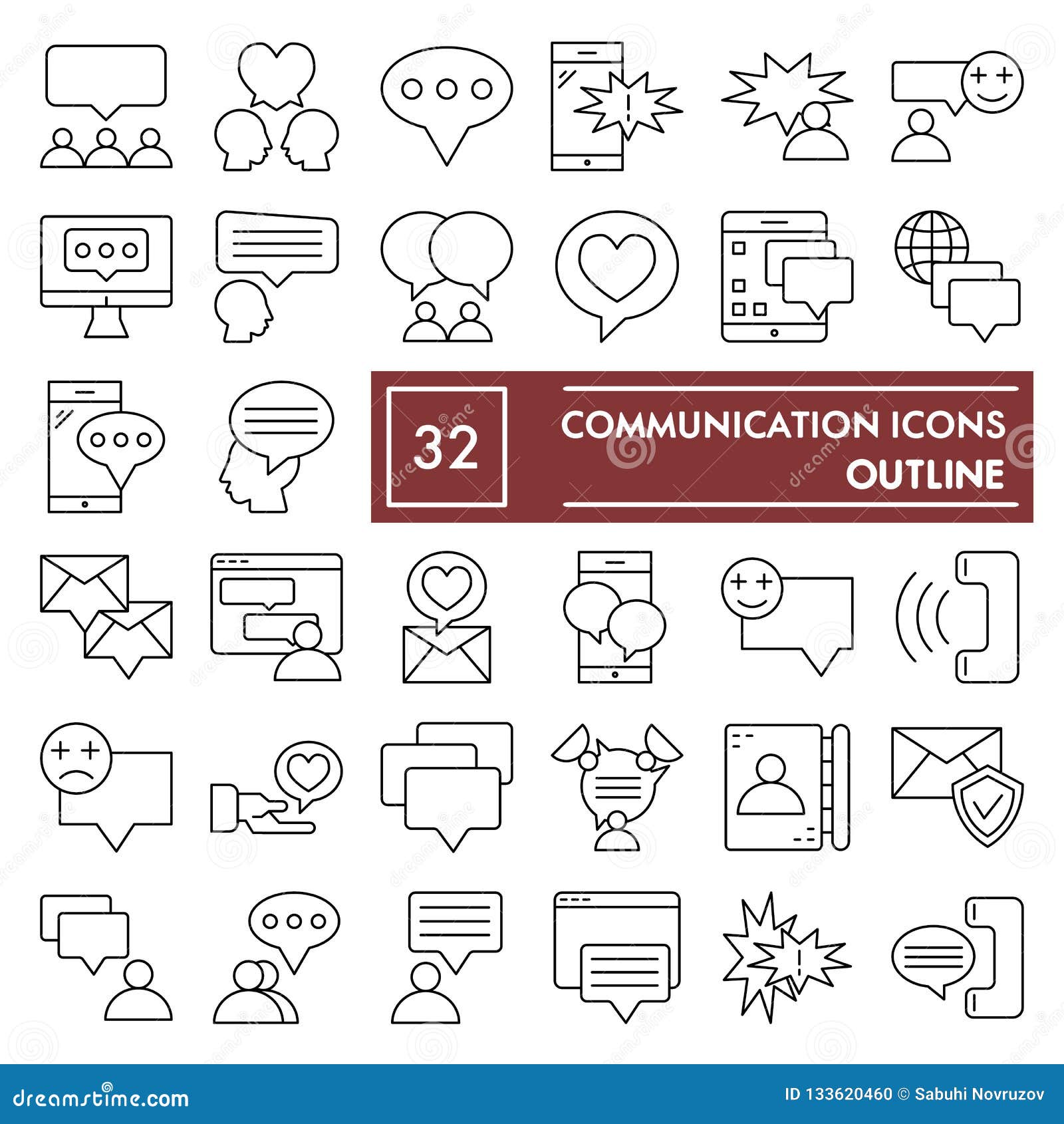 Communication Thin Line Icon Set, Conversation Symbols Collection ...