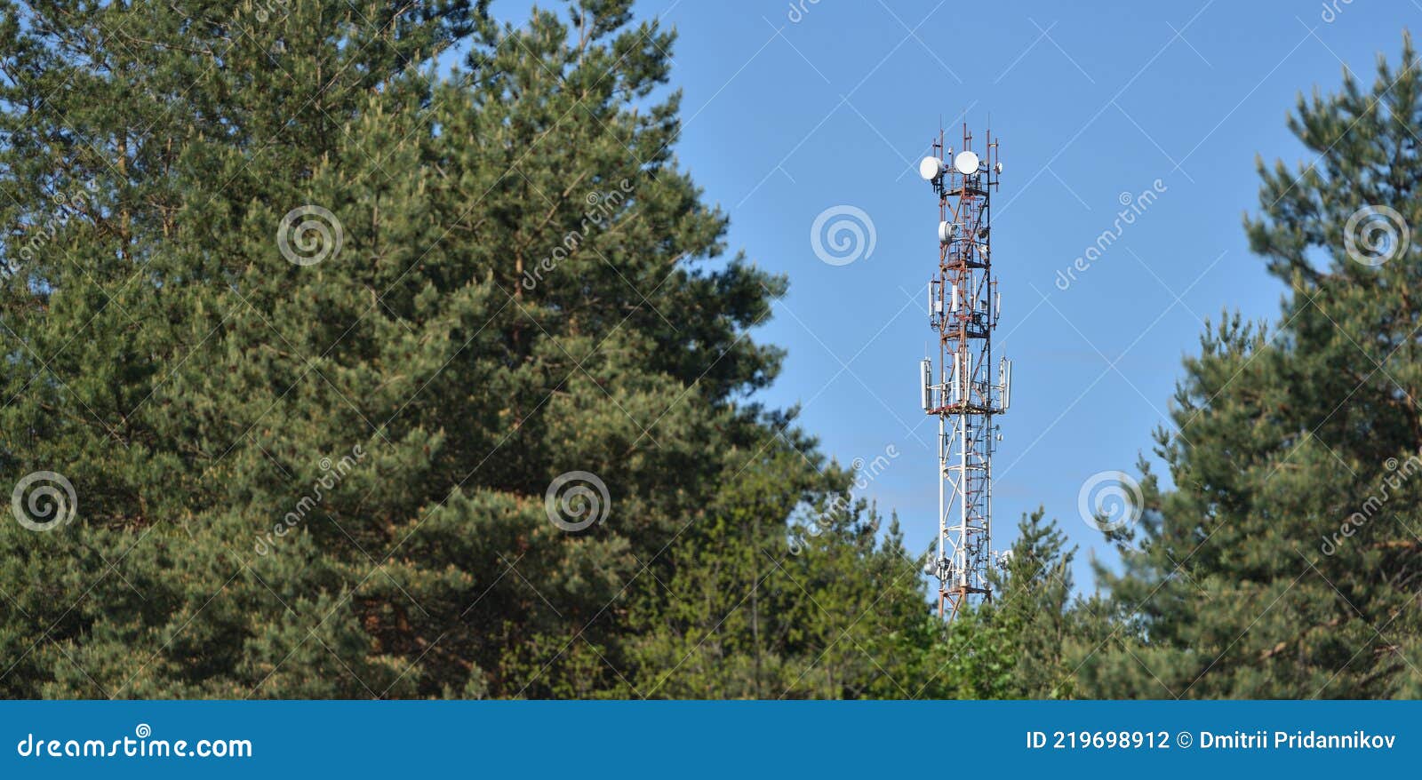 Communication Tower with Antennas in the Forest for Mobile ...