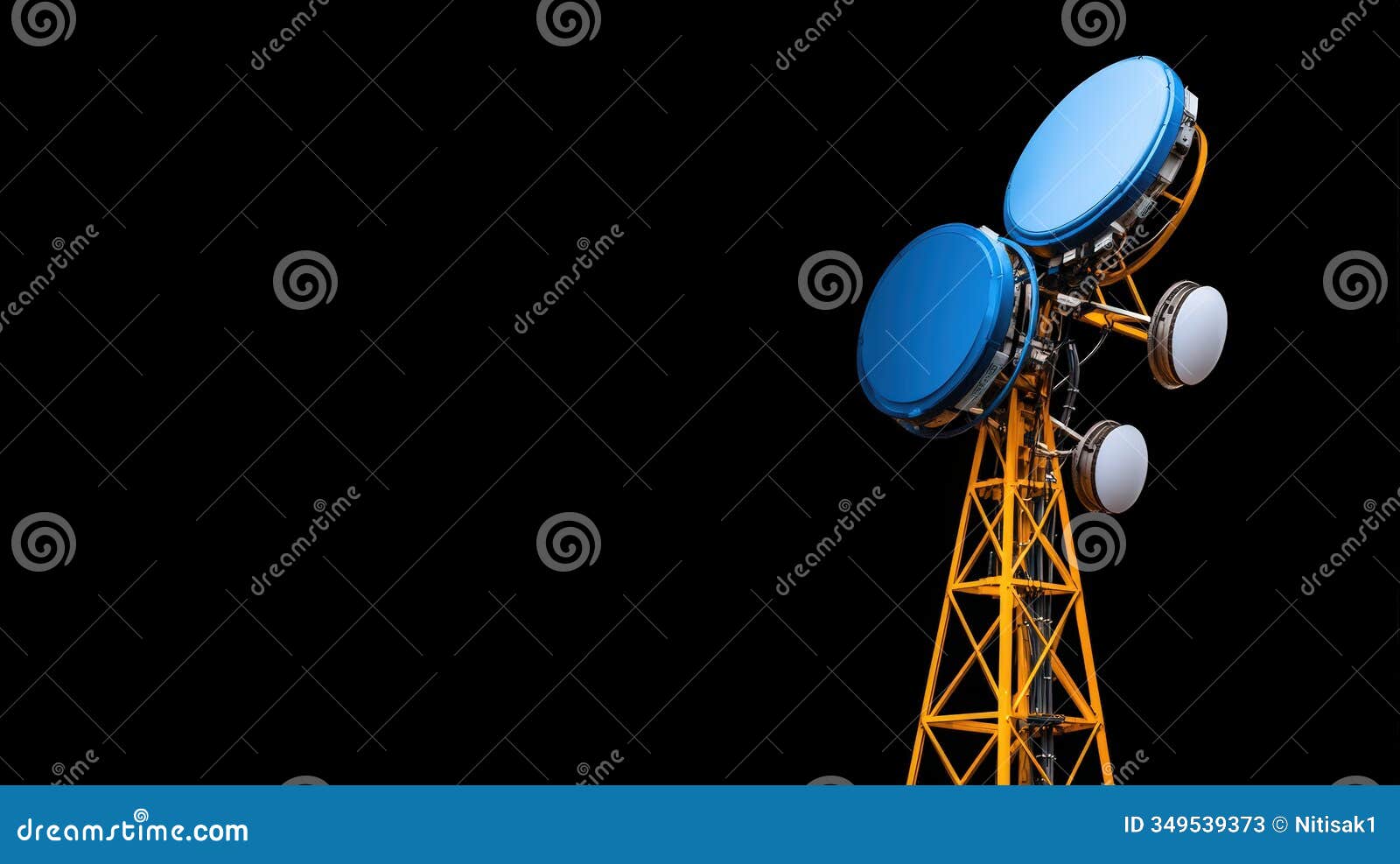 Communication Tower with Blue Antennas on a Black Background Stock ...