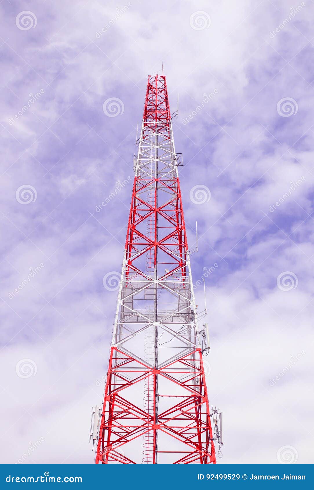 Communication Tower on Blue Sky Background. Stock Image - Image of ...