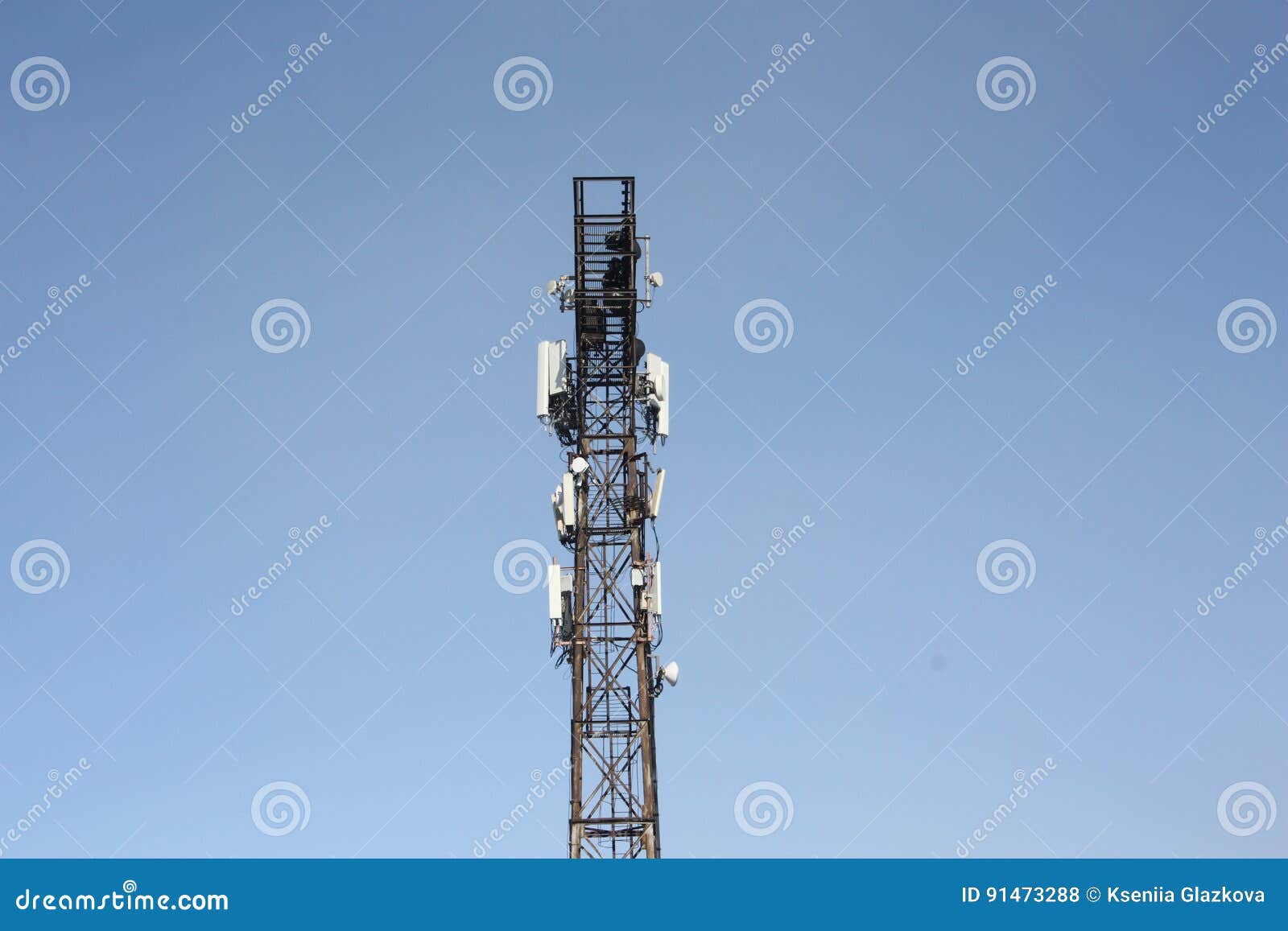 Communication Tower on Blue Sky Background Stock Photo - Image of ...