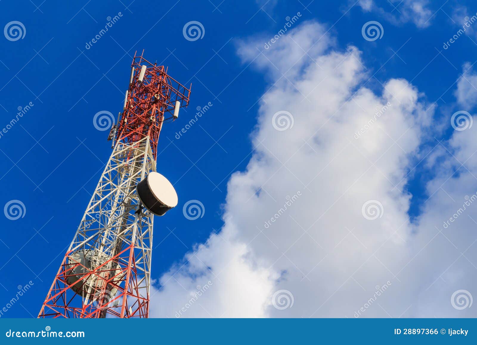 Communication Tower on Blue Sky and Clouds Stock Photo - Image of radio ...