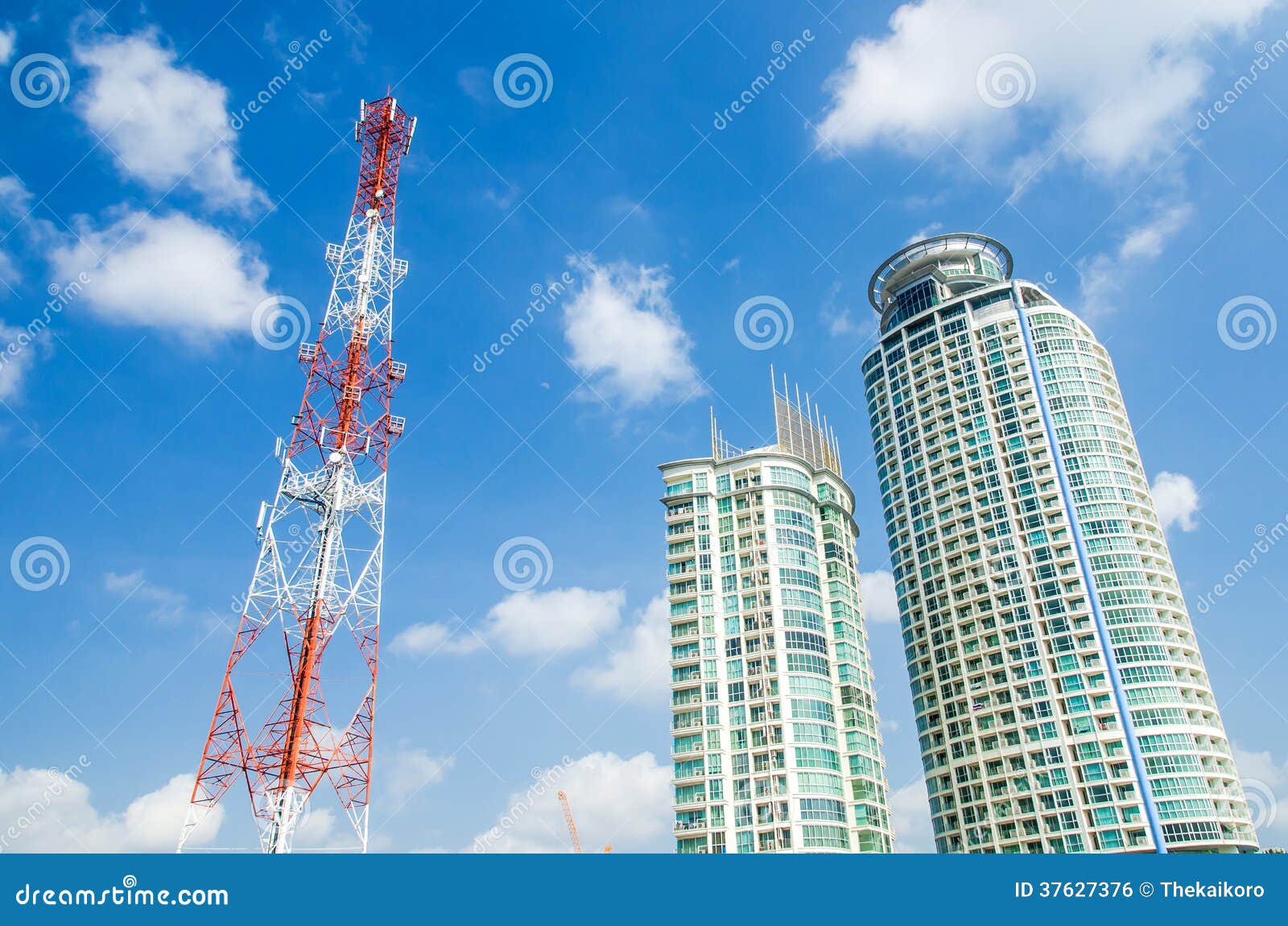 Communication Tower and Building Stock Photo - Image of data, downtown ...