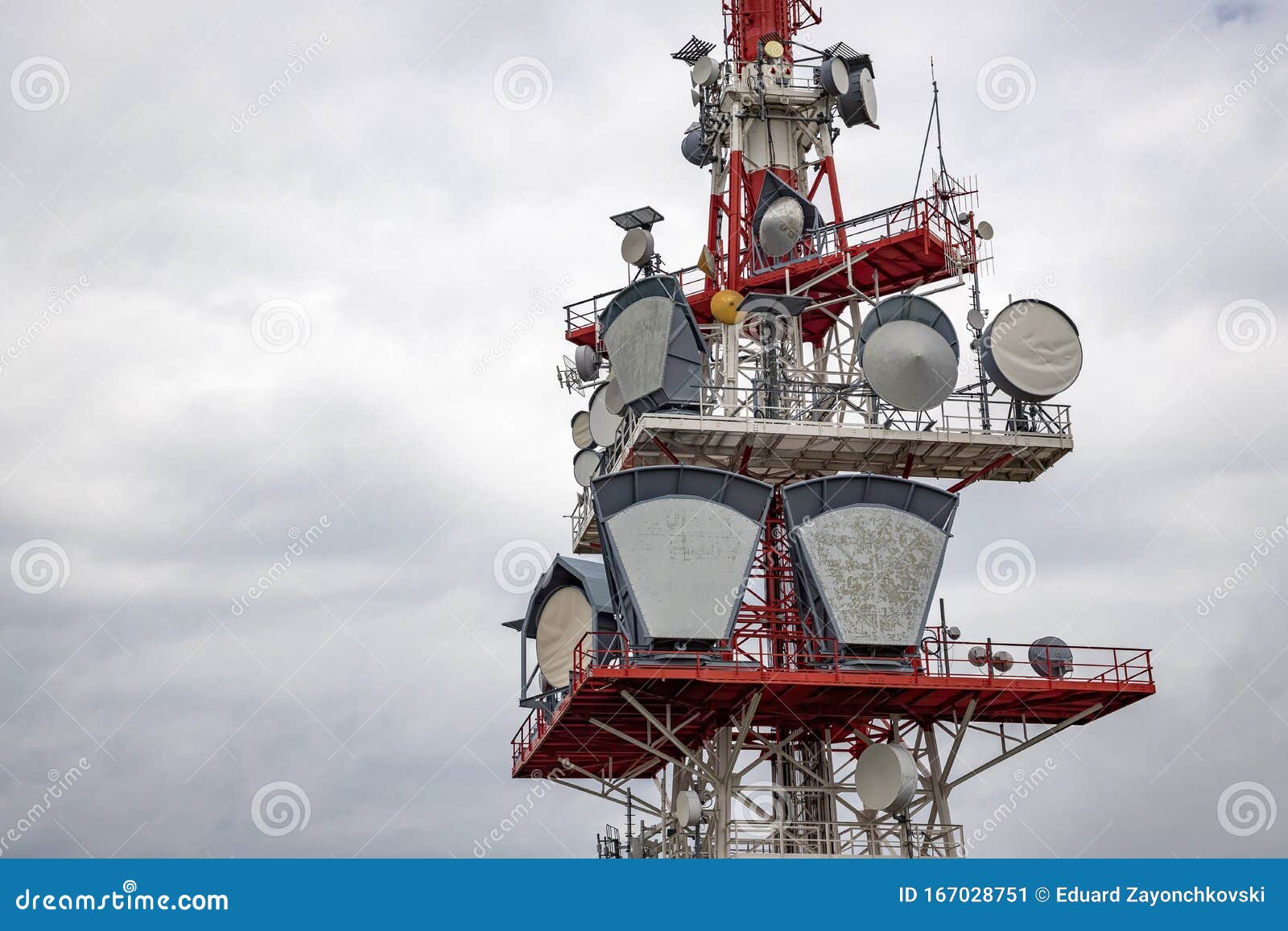 Communication Tower with Control Devices and Antennas, Transmitters and ...