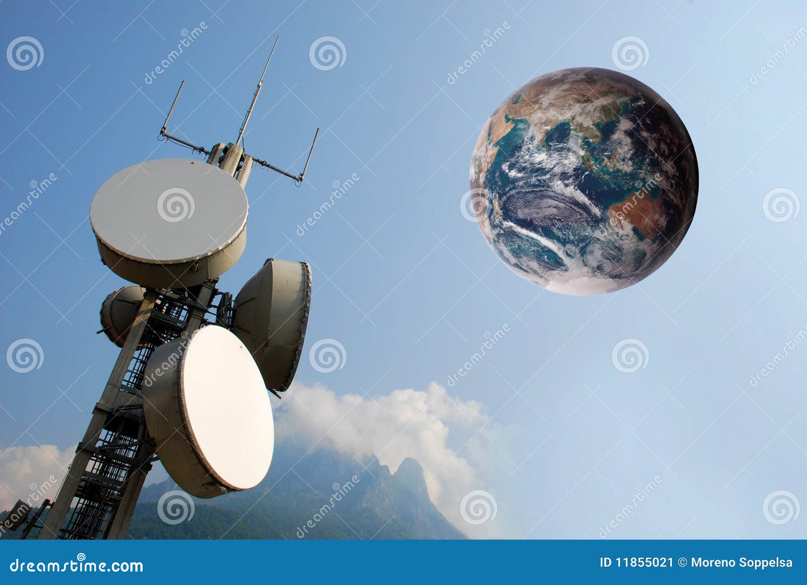 Communication Tower and Earth on the Sky Stock Image - Image of receive ...
