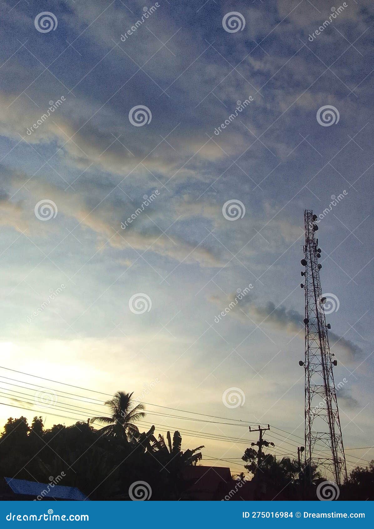 Communication Tower Pole in Indonesia with a Clear Sky in the Evening ...