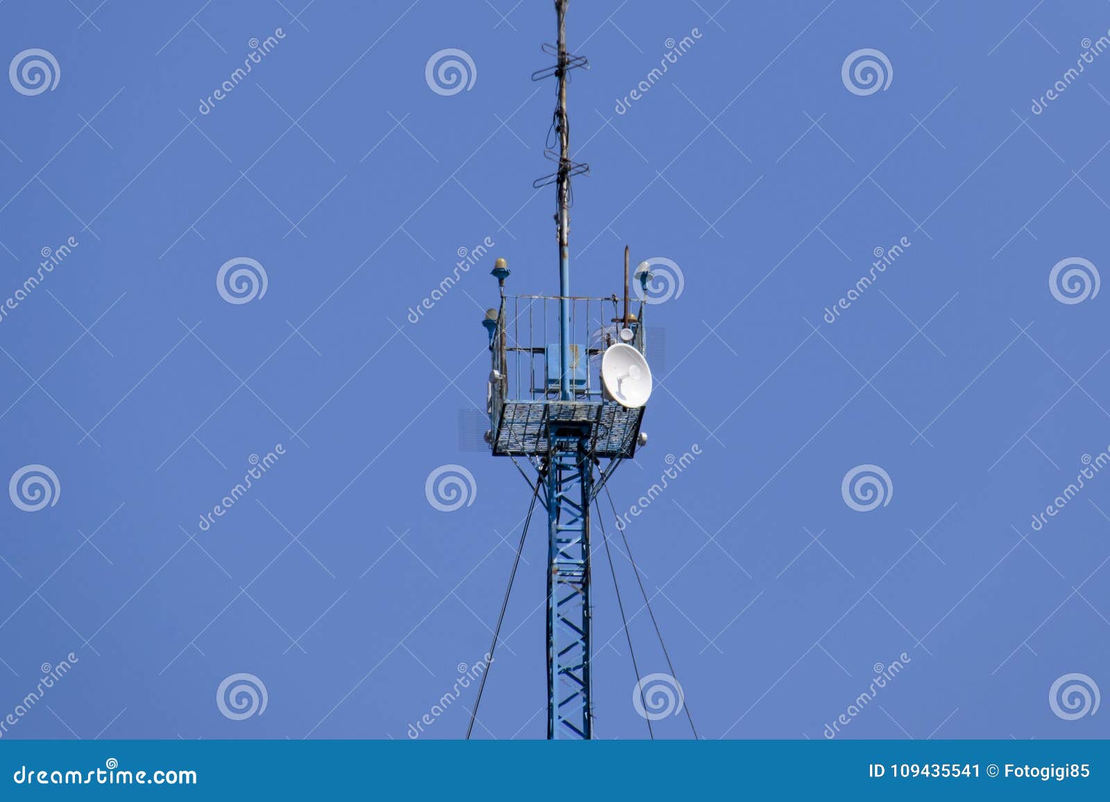 Communication Tower with Repeaters and Satellite Dish Stock Image ...