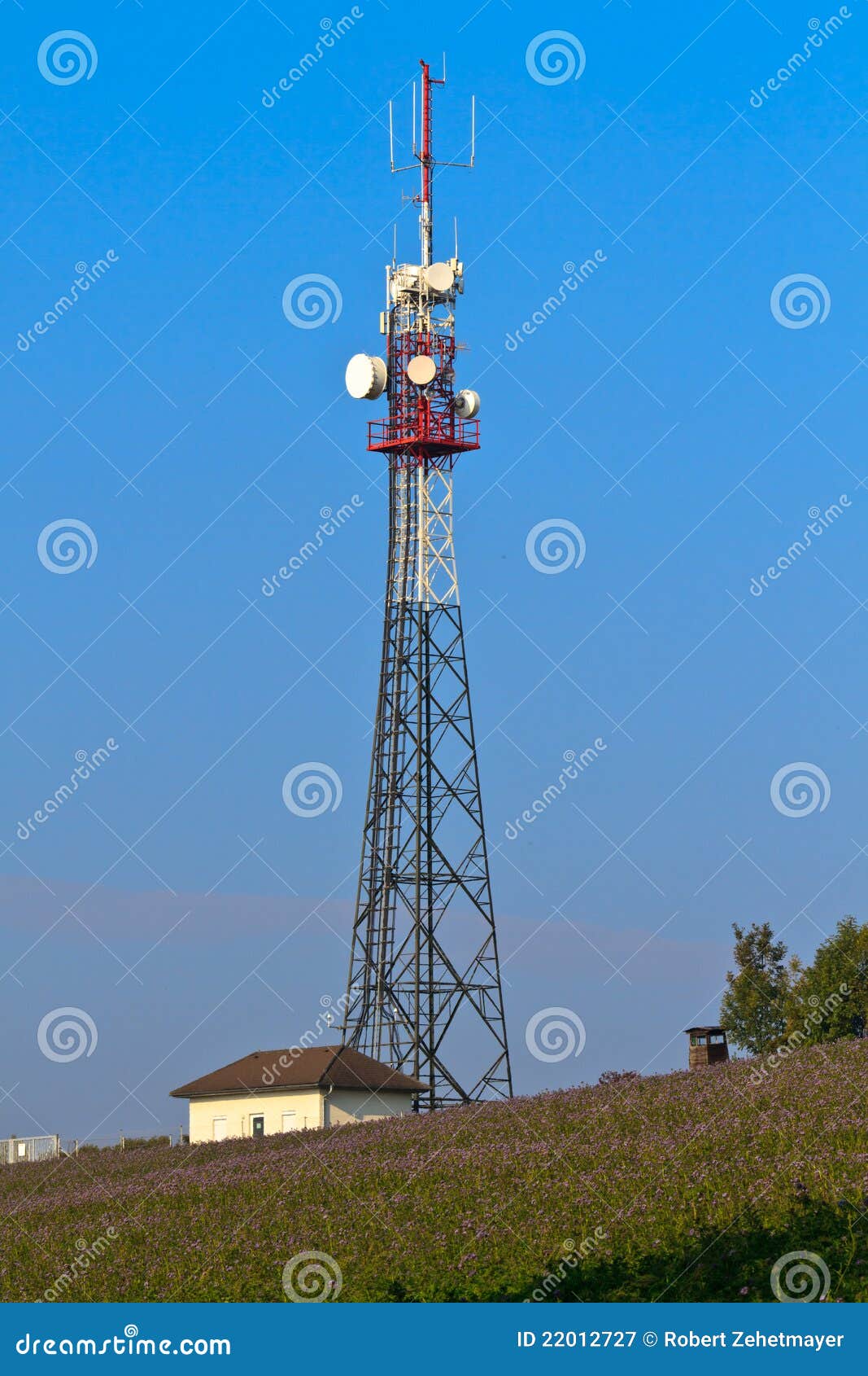 Communication Tower on Rural Field Stock Image - Image of industry ...