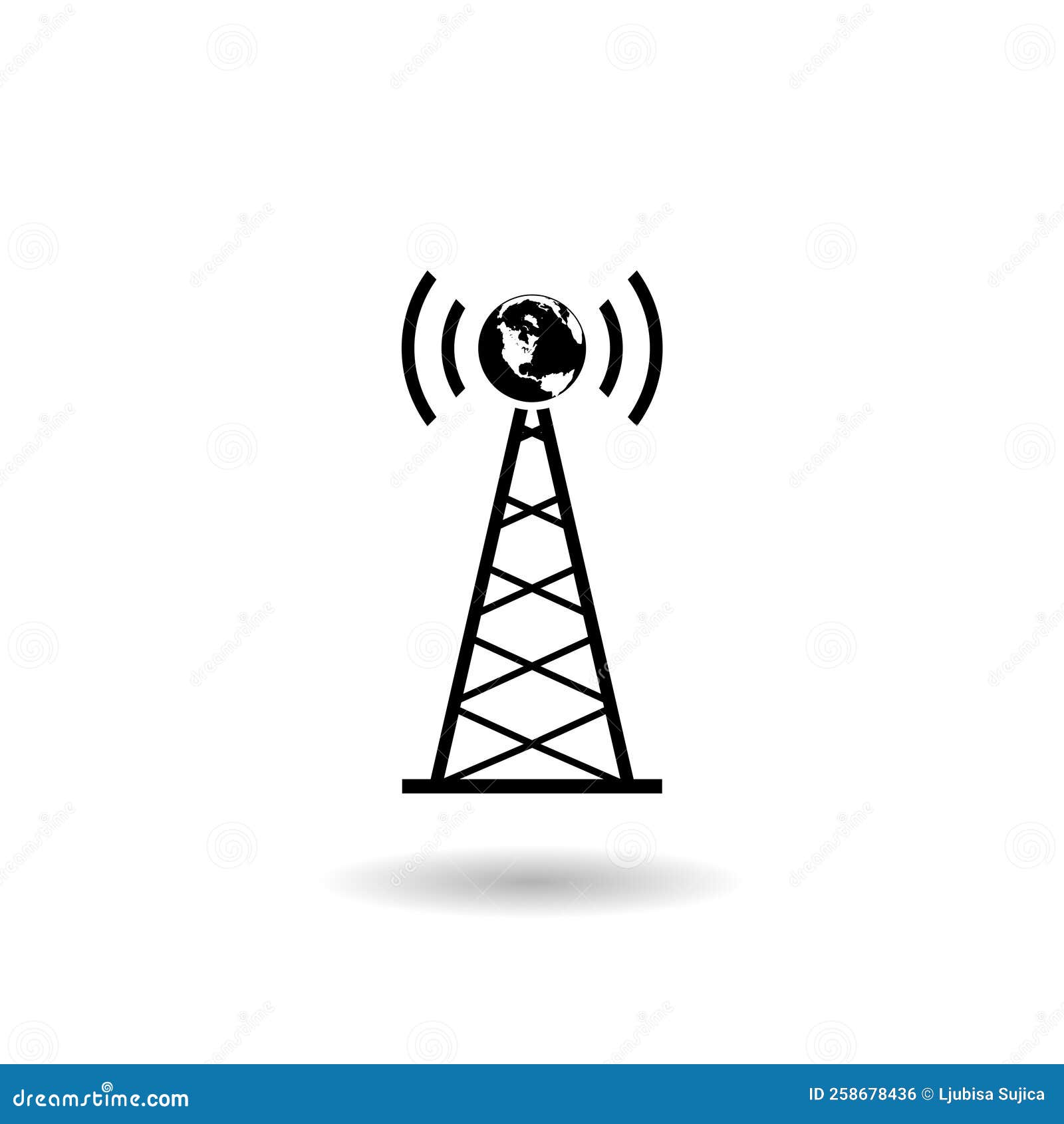 Communication Tower Wireless Icon Logo with Shadow Stock Vector ...