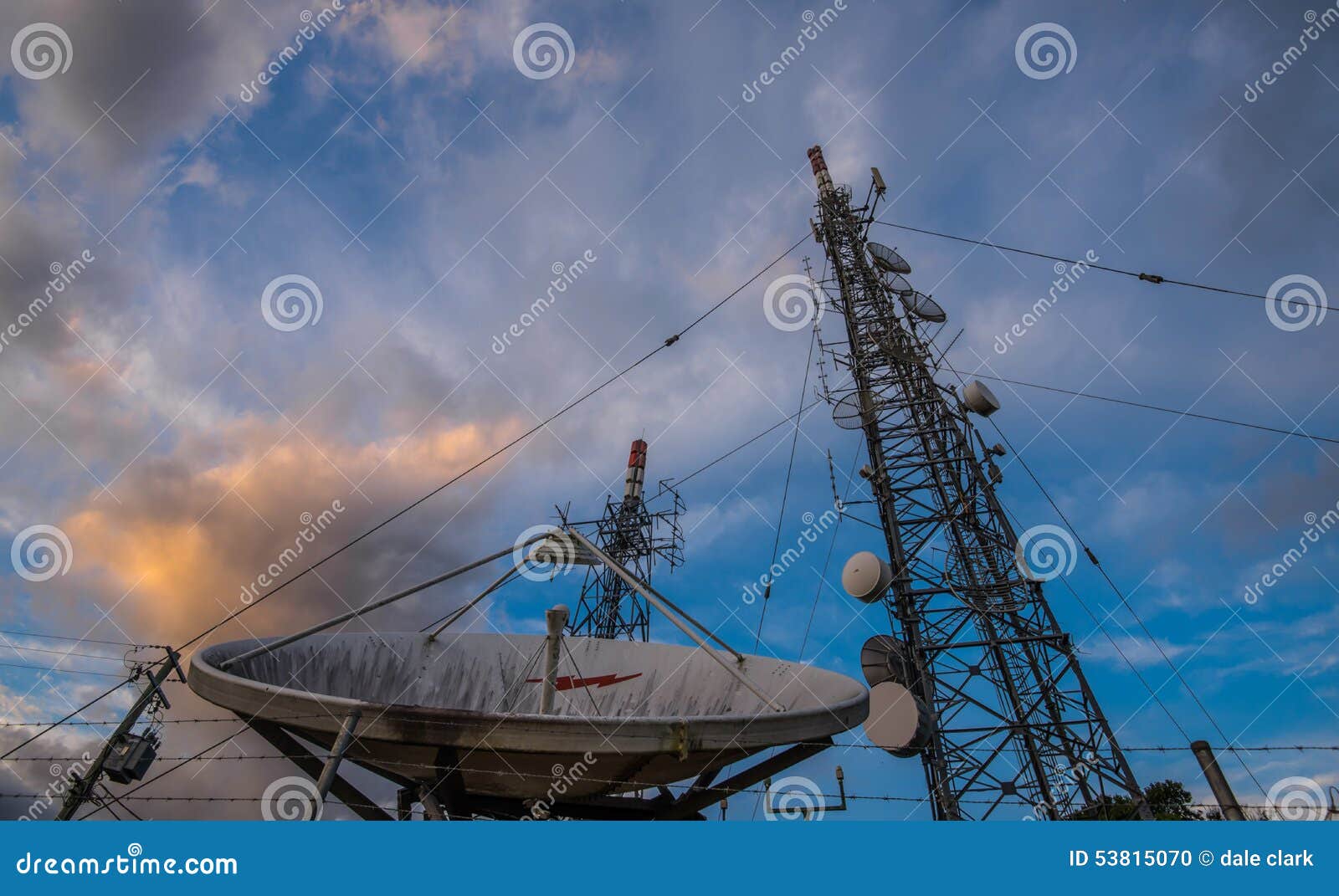 Communication Towers stock photo. Image of towers, clouds - 53815070