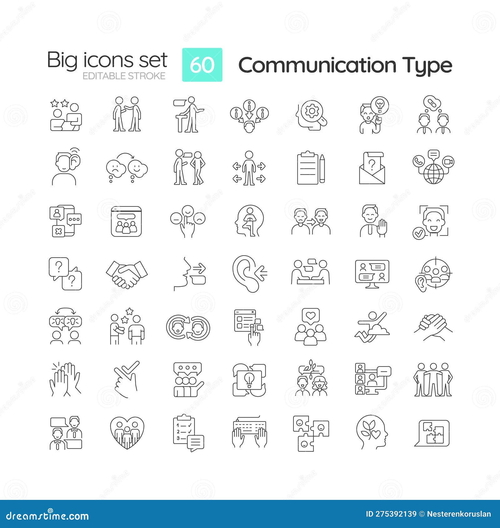 Communication Type Linear Icons Set Stock Vector - Illustration of ...