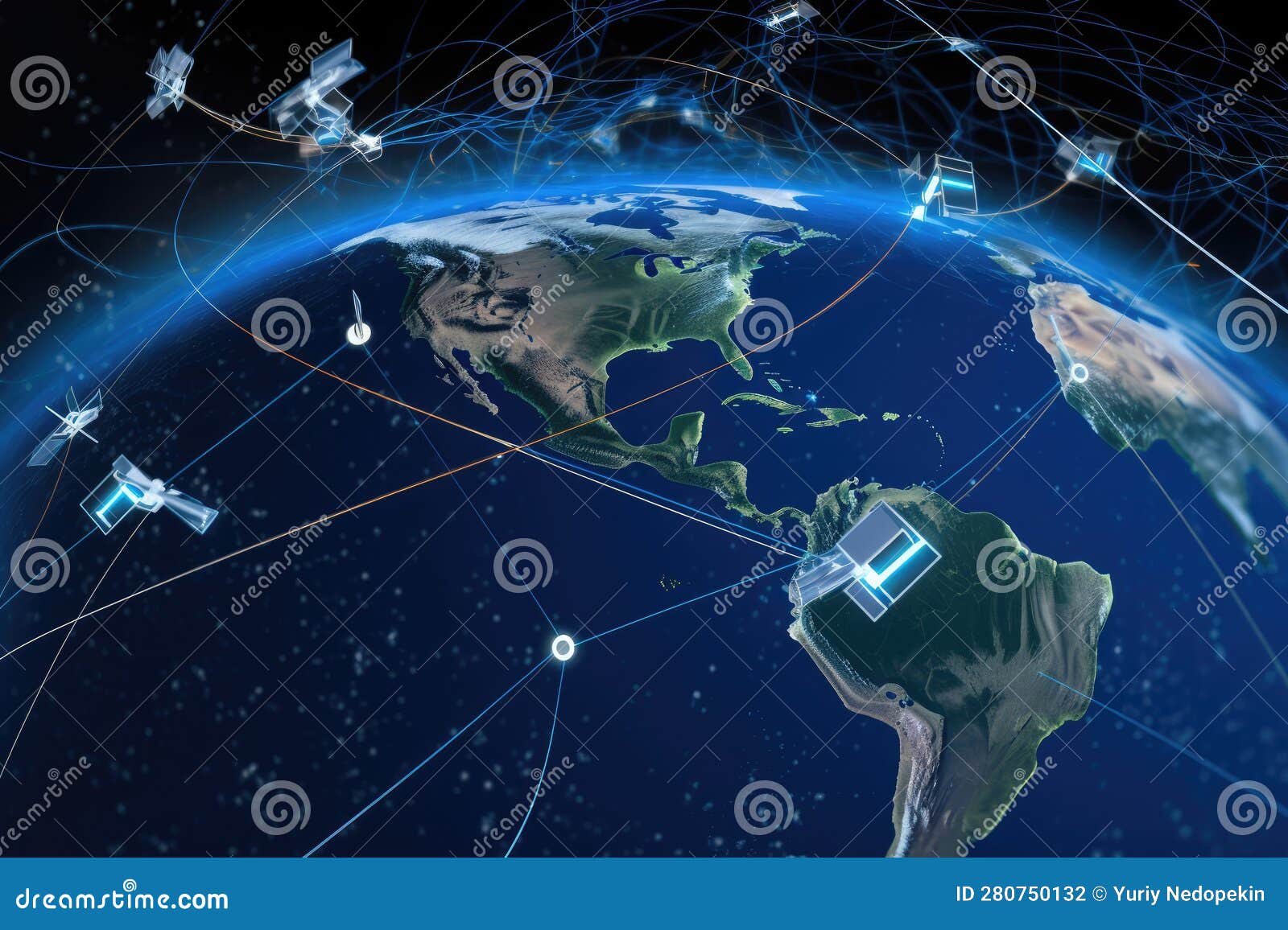 Communication between the Vast Array of Satellites. Generative AI Stock ...