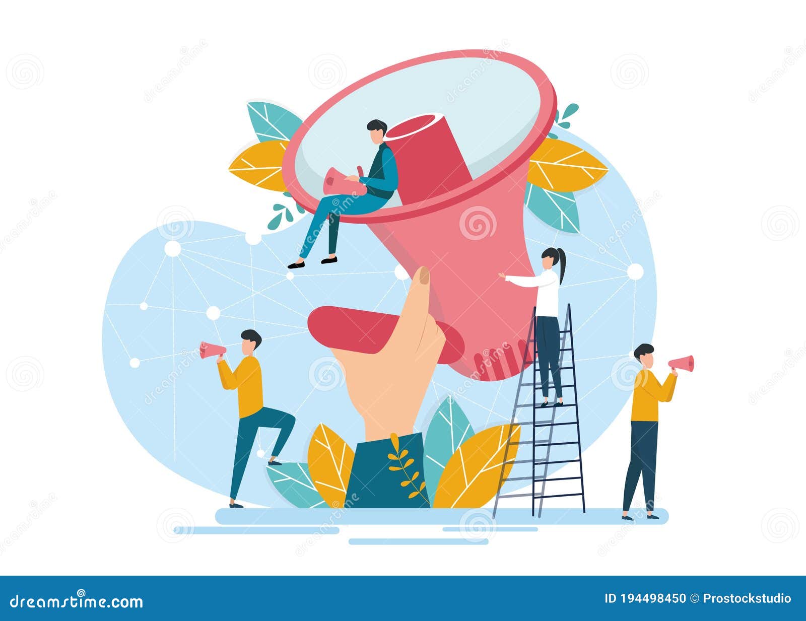 Communication Vector Illustration with People and Megaphone Over White ...