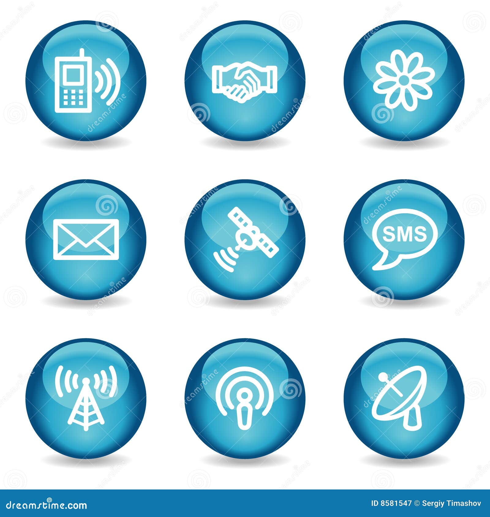 Communication Web Icons, Blue Glossy Sphere Series Stock Vector ...