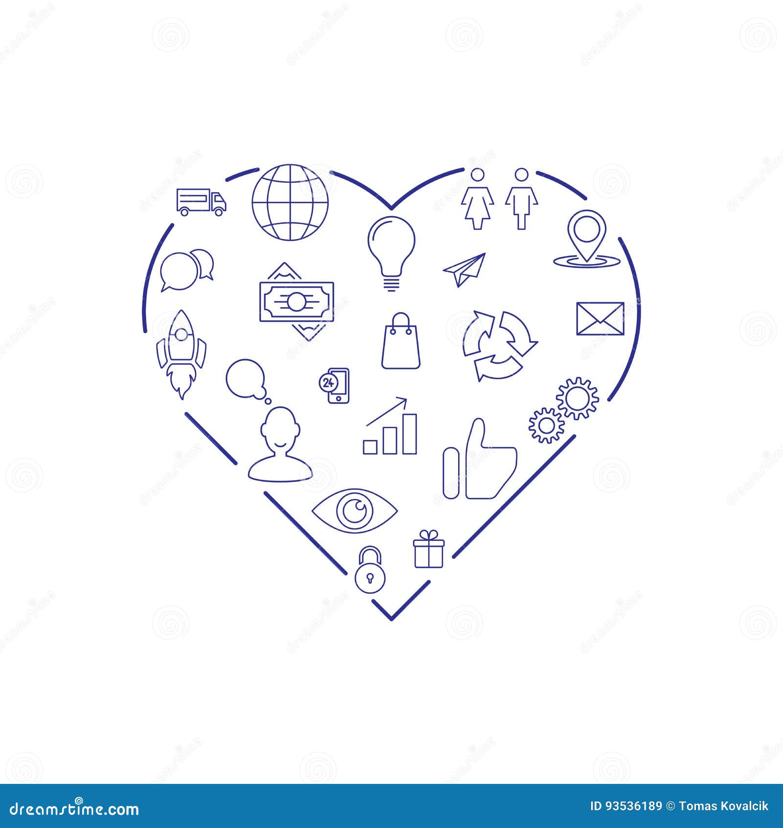Communication and Web Icons in Heart Stock Vector - Illustration of ...