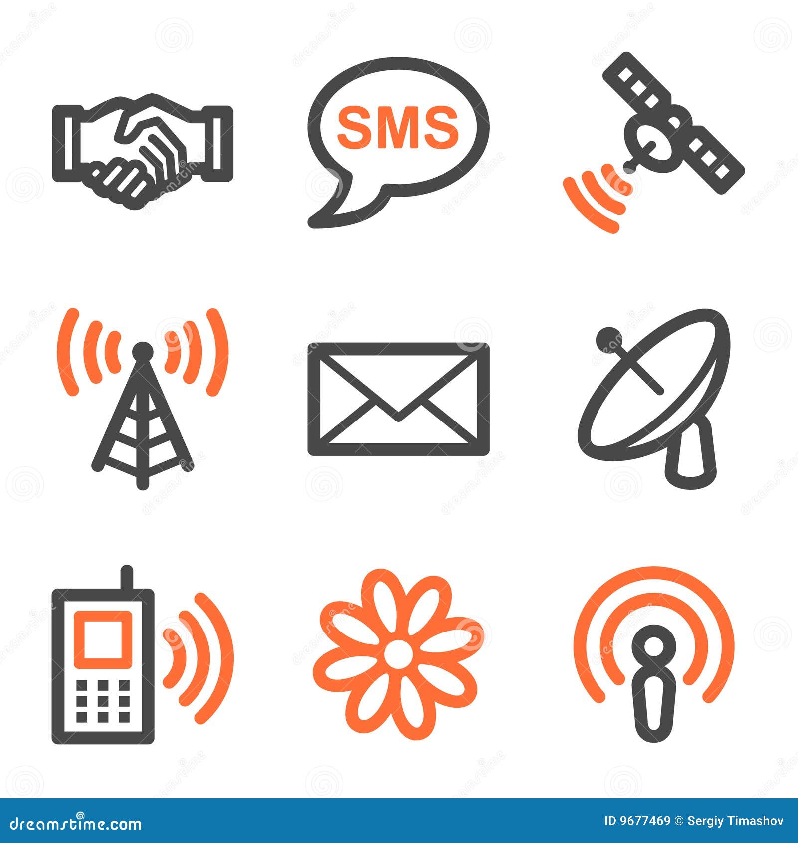 Communication Web Icons, Orange and Gray Contour S Stock Vector ...