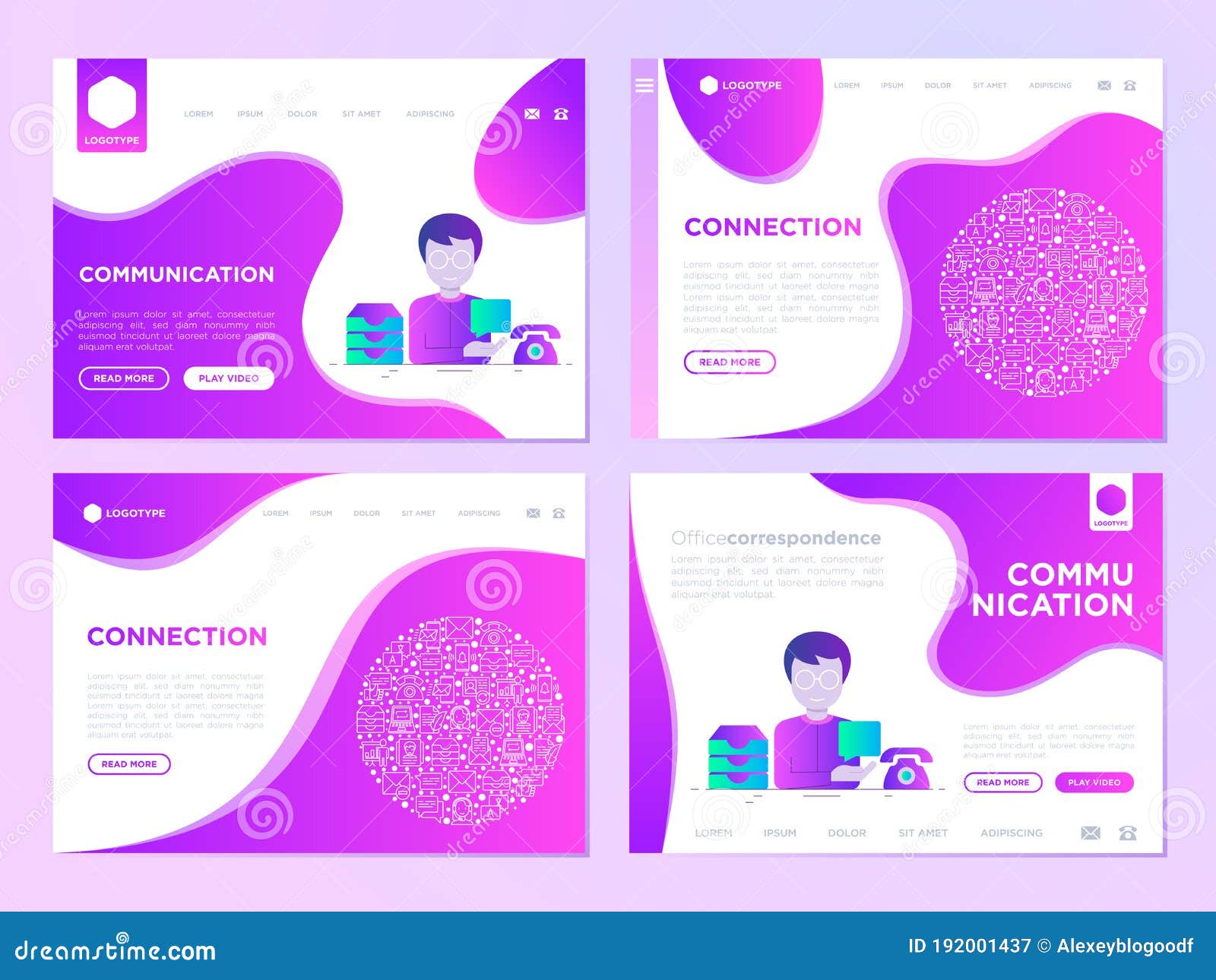 Communication Web Page Templates: Man with Speech Bubble, Inbox E-mail ...