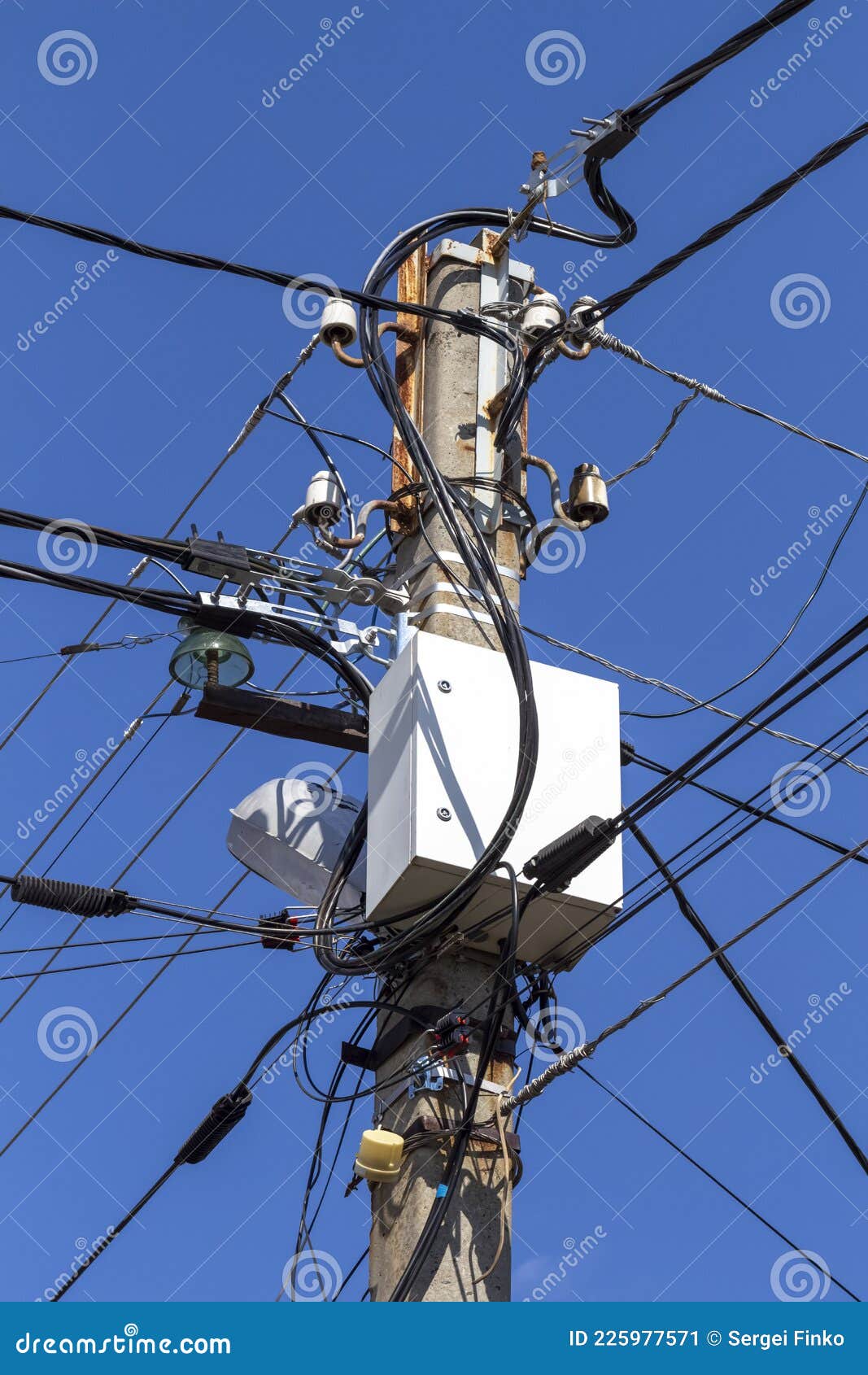 Communication Wires on a Pole Stock Image - Image of boxes, spotlight ...