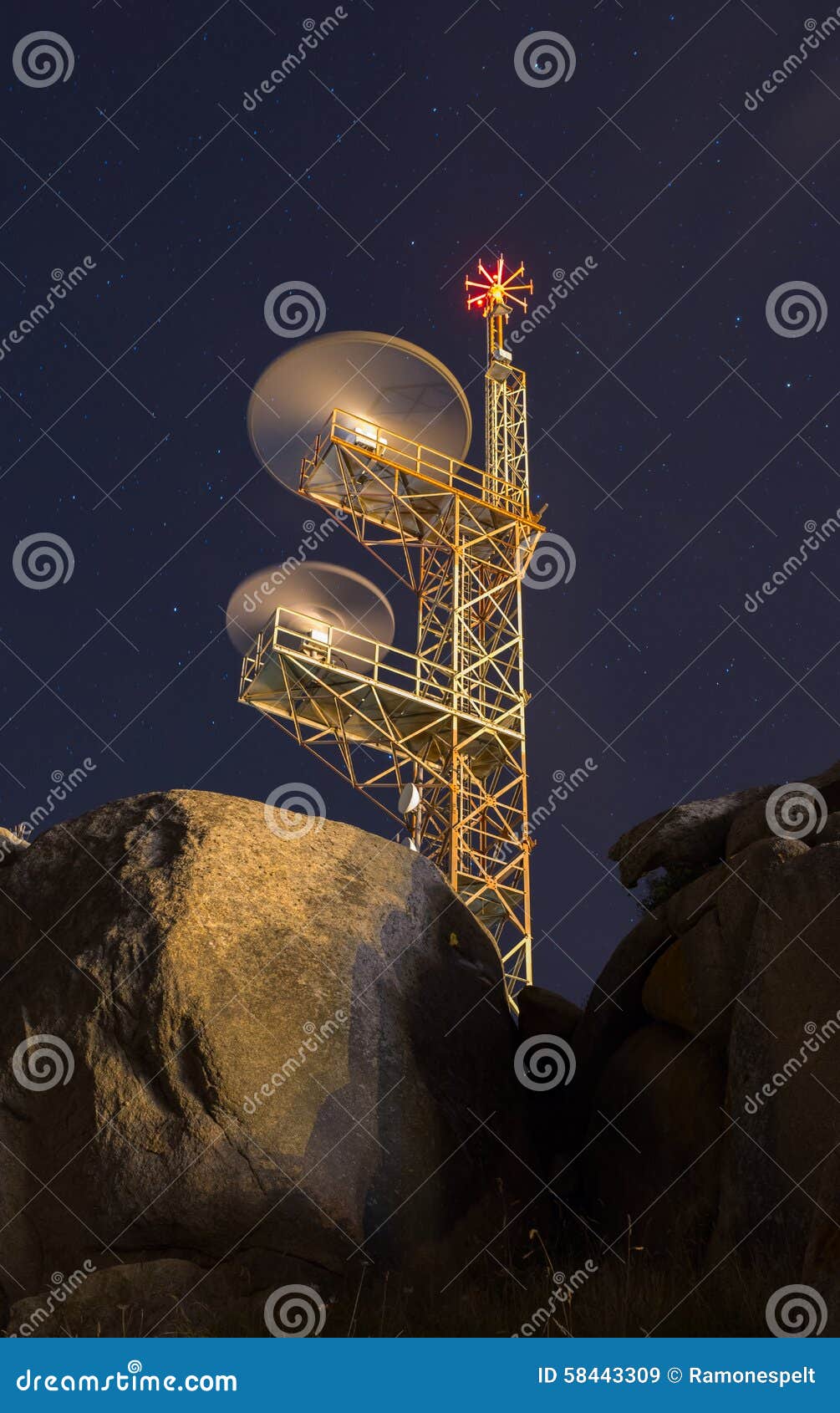 Communications Antenna at Night Stock Image - Image of aerospace ...
